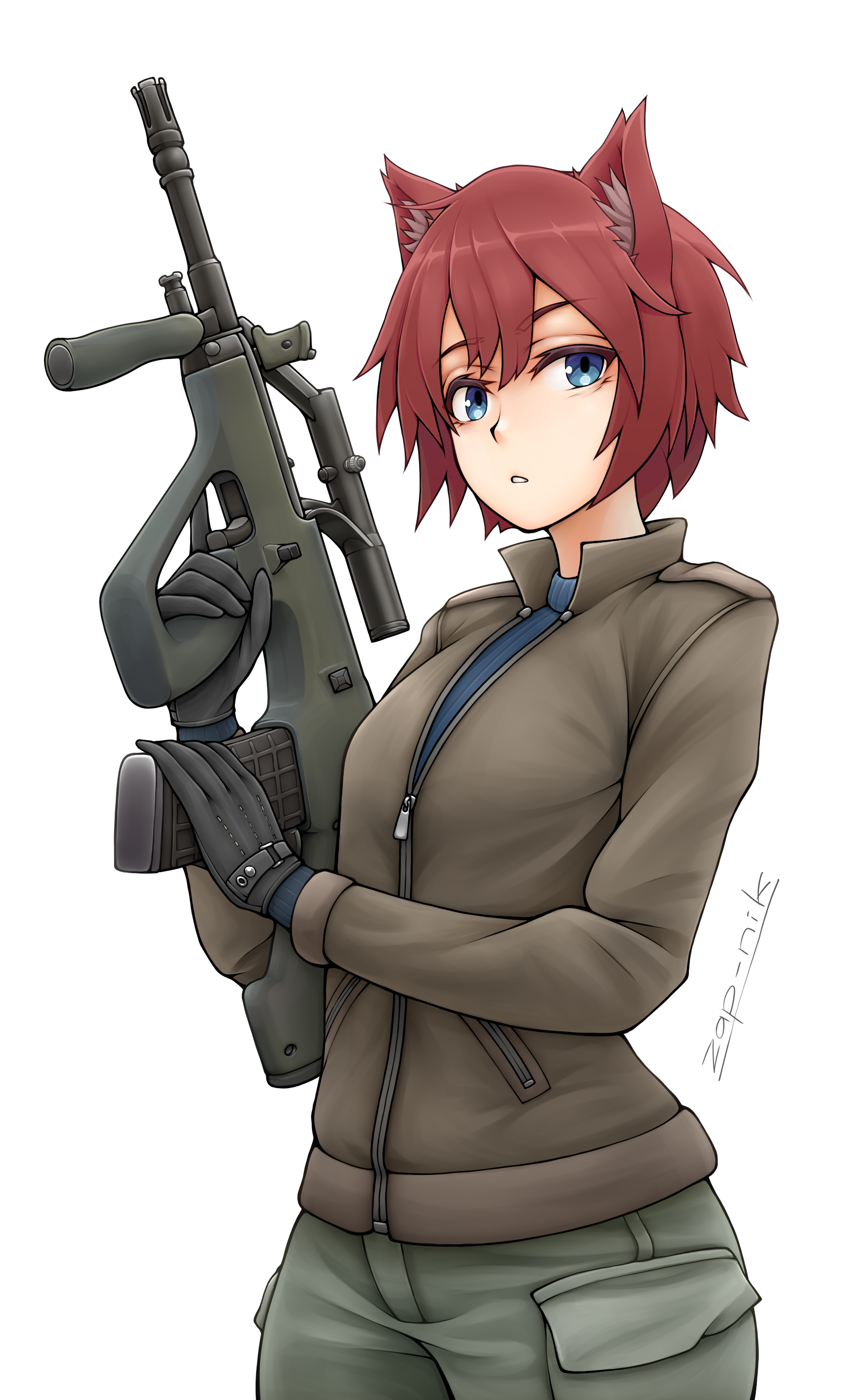 The Big ImageBoard (TBIB) - 1girl absurdres animal ears assault rifle black gloves blue eyes ...