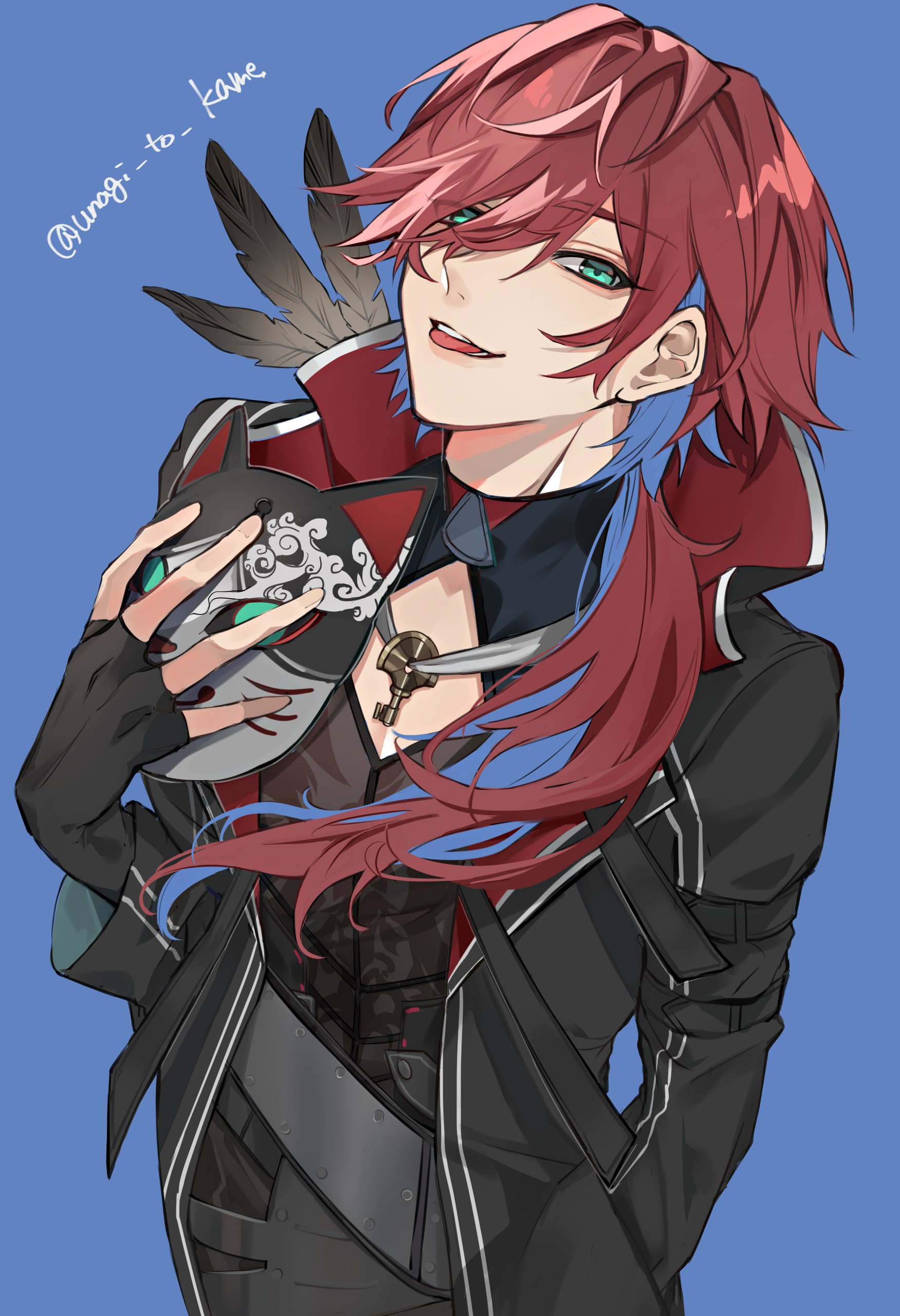 The Big ImageBoard (TBIB) - 1boy absurdres aqua eyes black jacket black pants black shirt blue ...