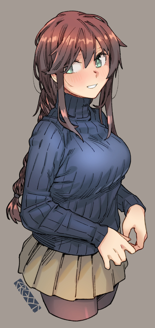 The Big ImageBoard (TBIB) - 1girl aqua eyes black pantyhose blue sweater blush braid breasts ...