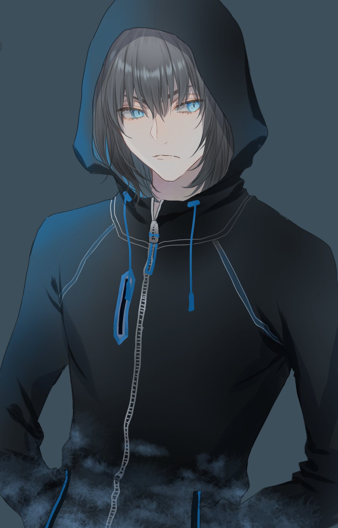 The Big ImageBoard (TBIB) - 1boy black background black hair black hood ...