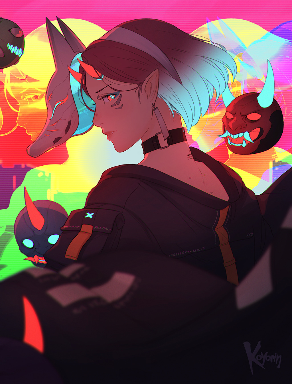 The Big Imageboard Tbib 1girl Artist Name Black Choker Blue Hair Blurry Blurry Foreground