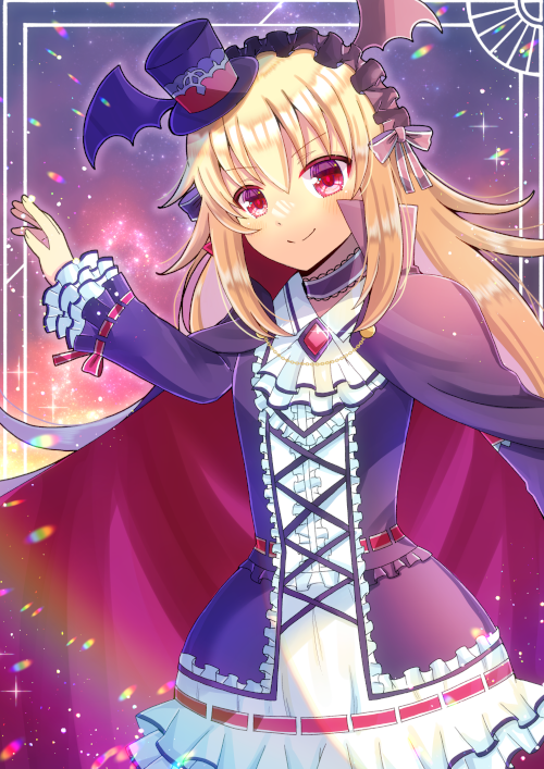 The Big ImageBoard (TBIB) - 1girl bat wings black cape black dress black hat black wings blonde ...