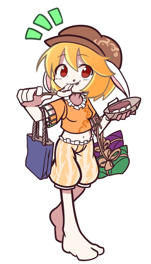 The Big ImageBoard (TBIB) - 1girl animal ears bag barefoot blonde hair brown headwear cabbie hat ...