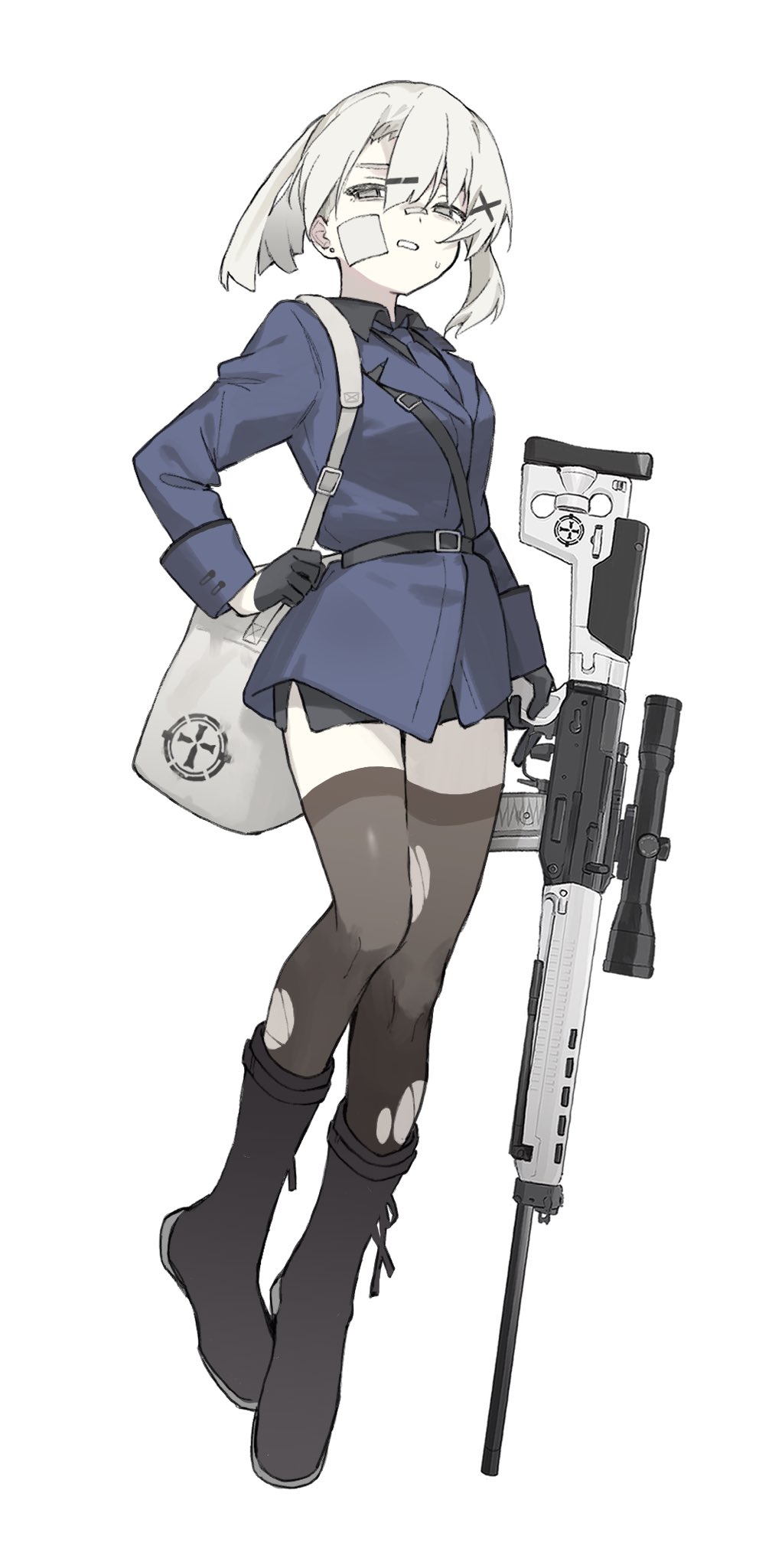 The Big ImageBoard (TBIB) - 1girl assault rifle bag bandage on face bandages bandaid bandaid on ...