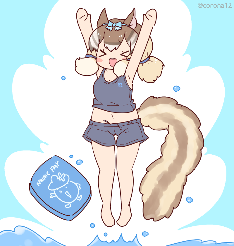 The Big ImageBoard (TBIB) - 1girl animal ears barefoot blue background brown hair chipmunk ears ...