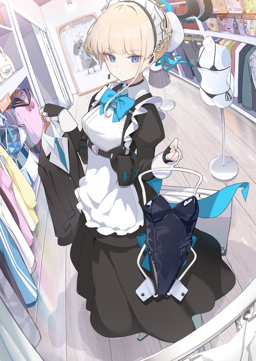 The Big ImageBoard (TBIB) - 1girl apron aqua bow aqua bowtie blue ...