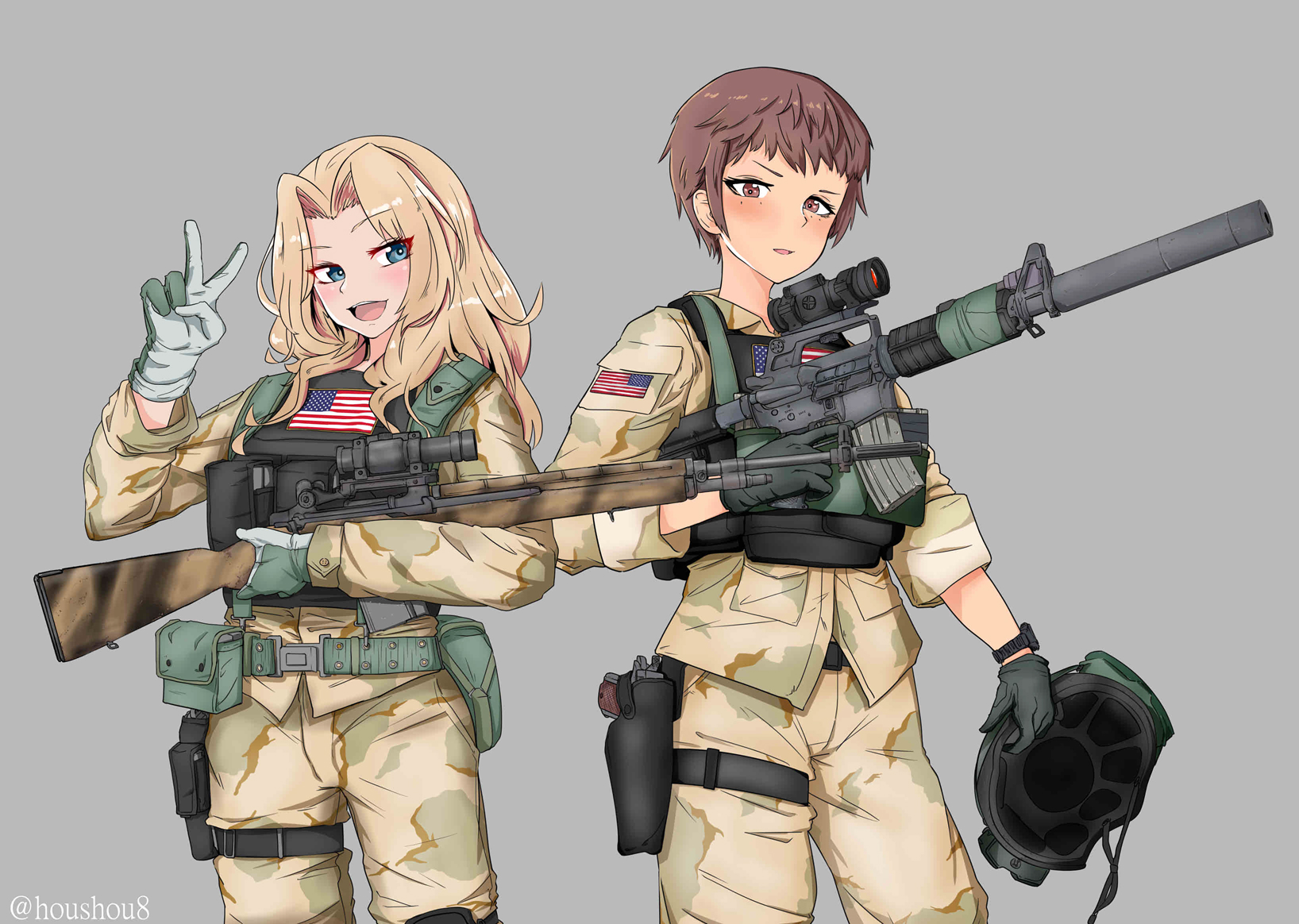 The Big ImageBoard (TBIB) - 2girls american flag blonde hair blue eyes brown eyes brown hair ...