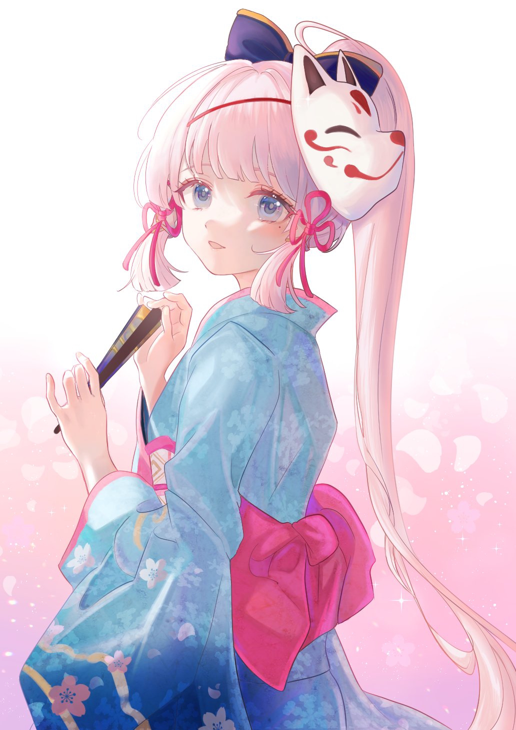 The Big ImageBoard (TBIB) - 1girl blue bow blue eyes blue kimono blush bow fox mask genshin ...