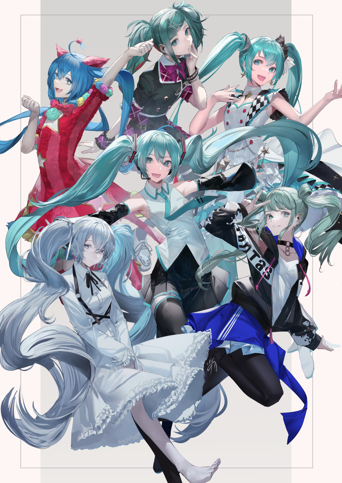 The Big ImageBoard (TBIB) - 6+girls :d alternate costume aqua eyes aqua hair black dress black ...