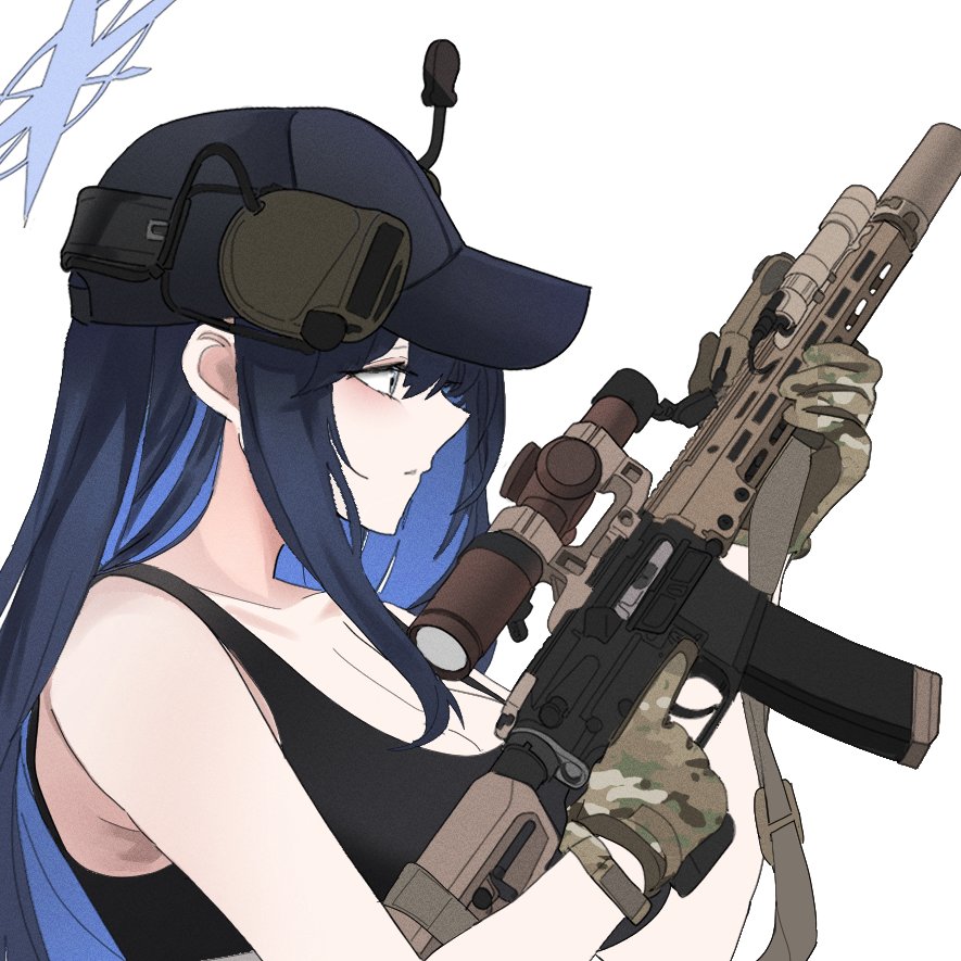The Big ImageBoard (TBIB) - 1girl alternate costume assault rifle bare shoulders baseball cap ...