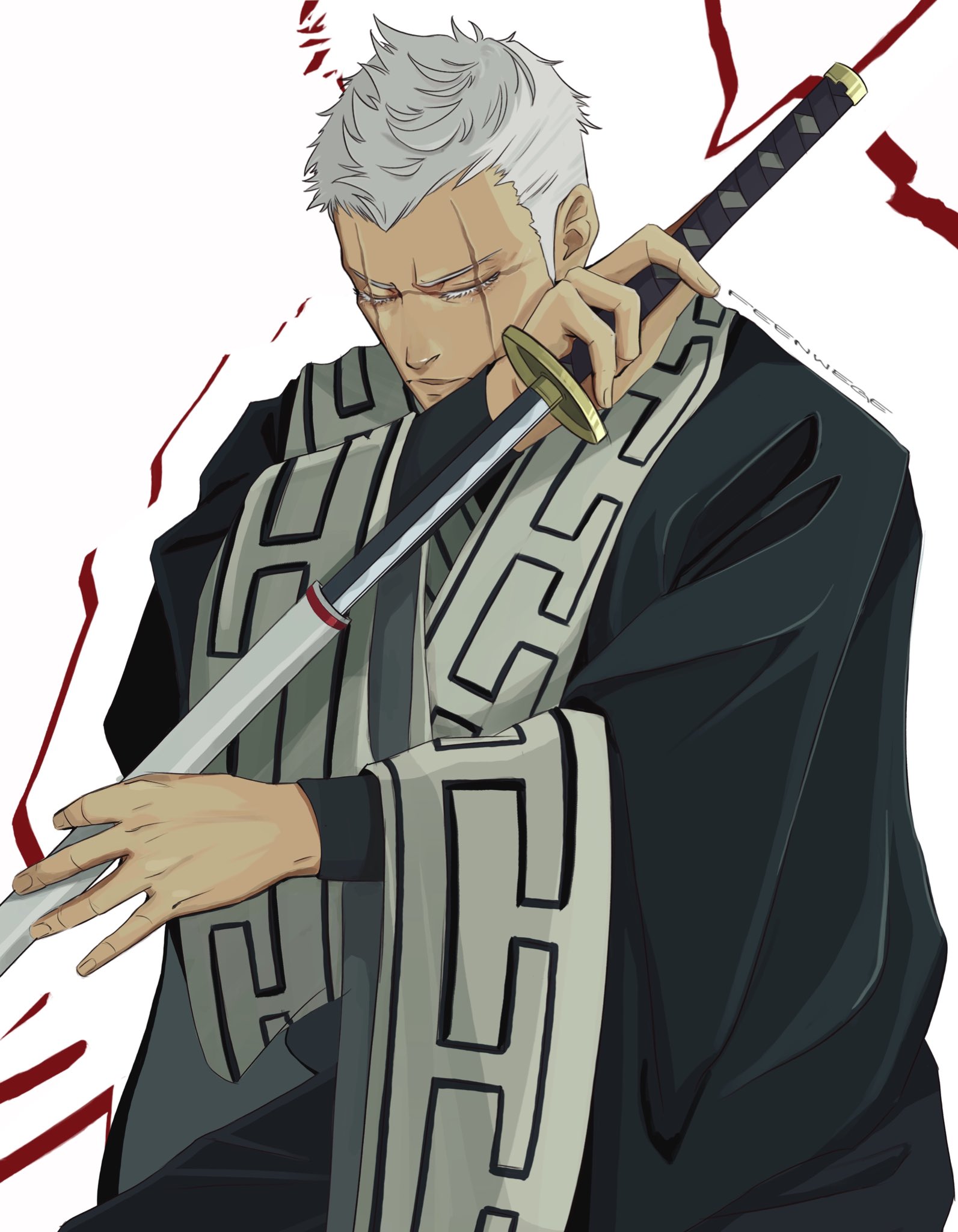 The Big ImageBoard (TBIB) - 1boy artist name blind blue kimono closed ...