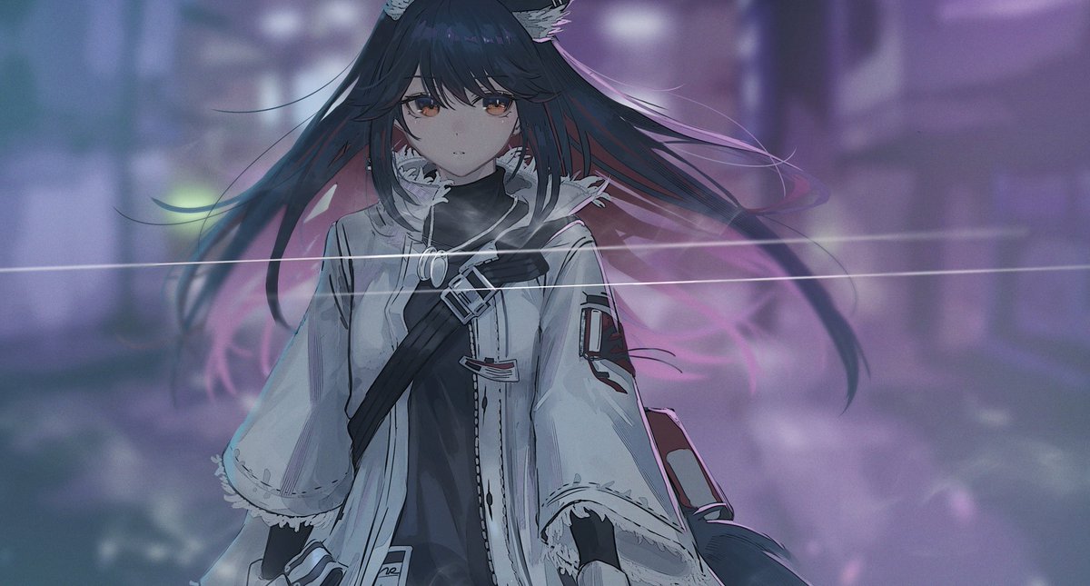 The Big ImageBoard (TBIB) - 1girl animal ear fluff animal ears arknights black hair black shirt ...