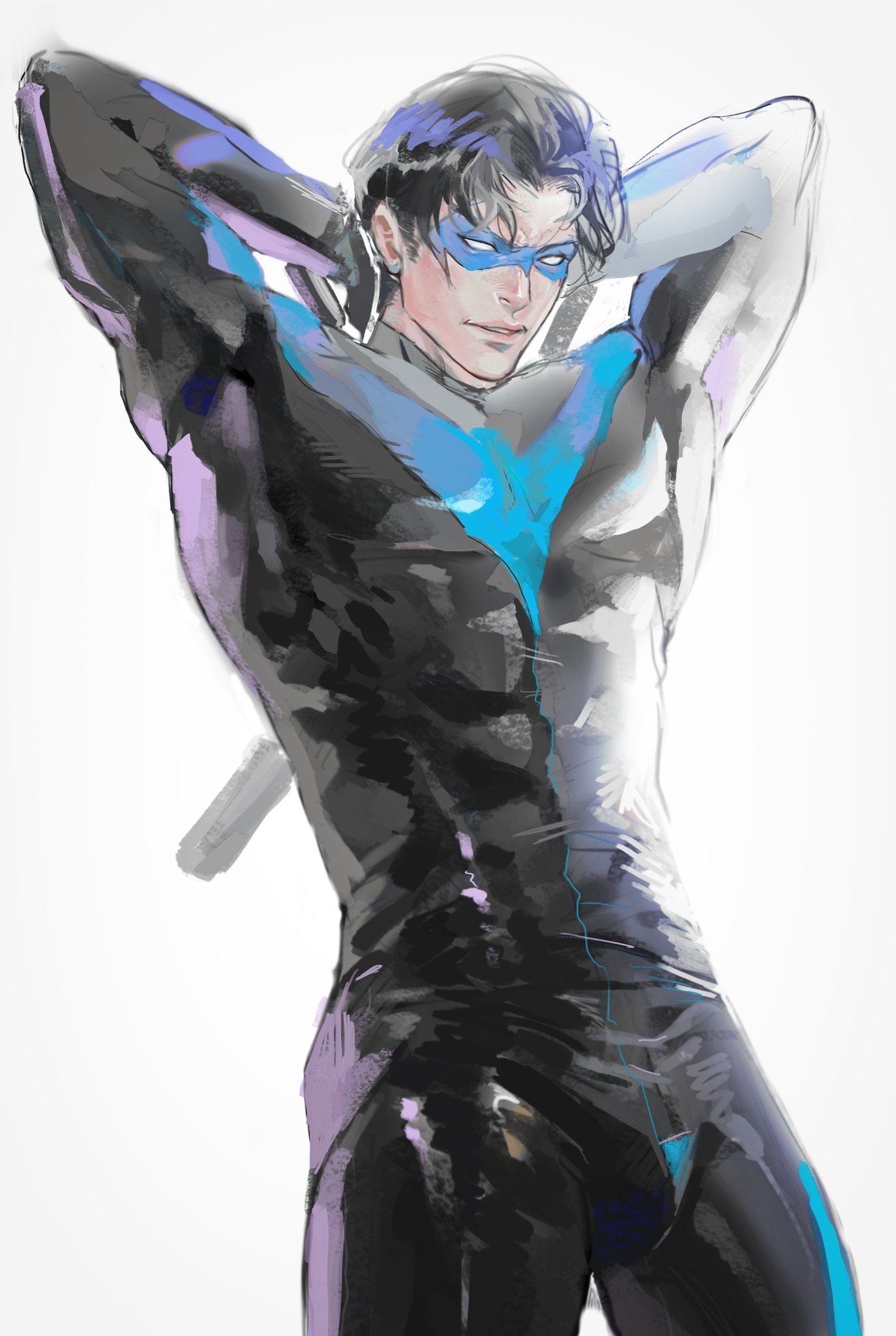 The Big ImageBoard (TBIB) - 1boy arms behind head bara batman (series) baton (weapon) black ...