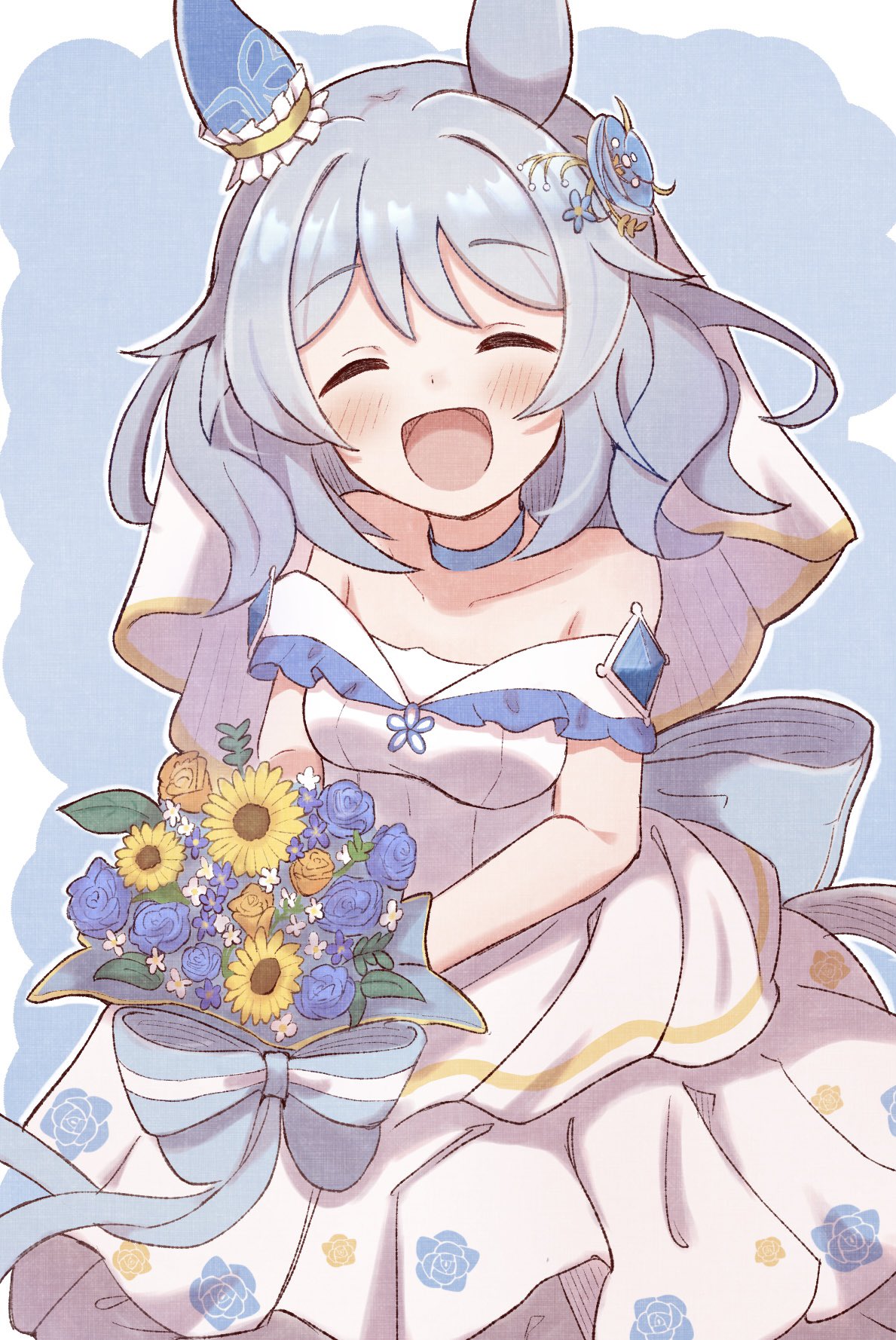 The Big ImageBoard (TBIB) - 1girl ahoge alternate costume animal ears blue background blush ...