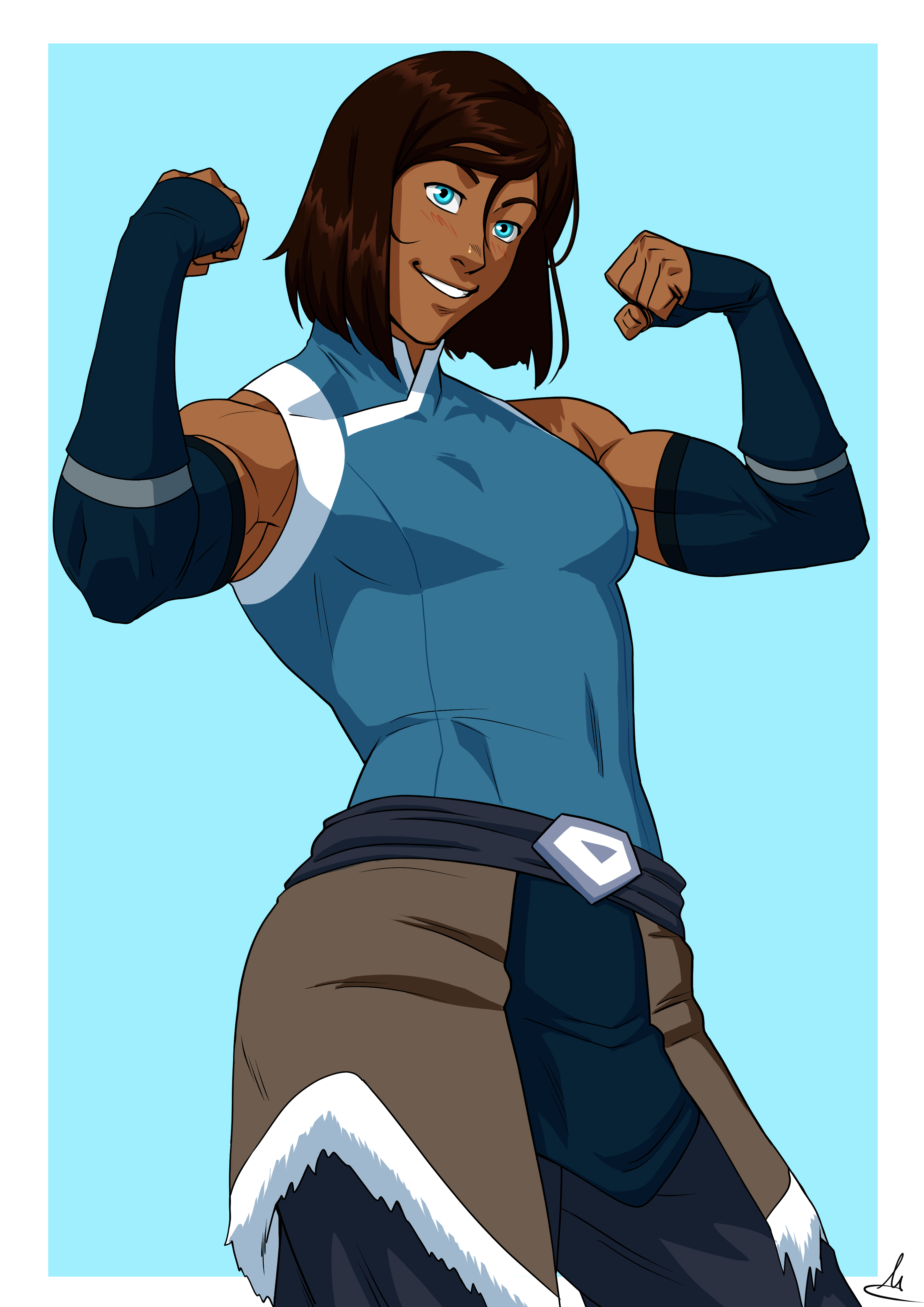 The Big ImageBoard (TBIB) - 1girl absurdres avatar legends biceps blue background blue eyes ...