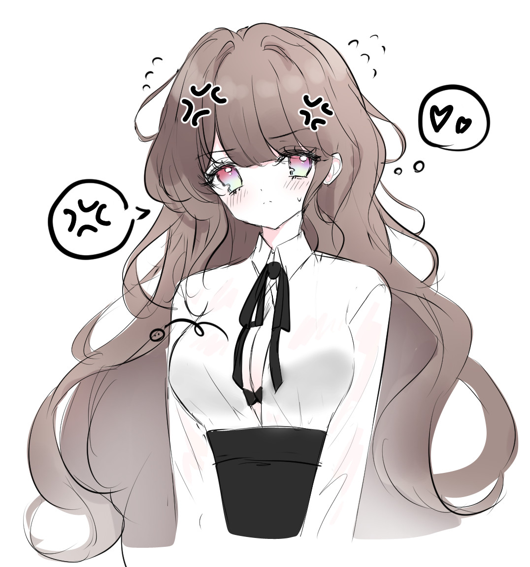 The Big ImageBoard (TBIB) - 1girl anger vein black ribbon black skirt blush breasts brown hair ...