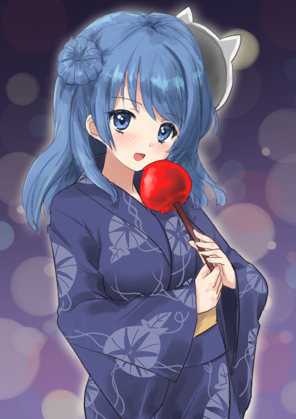 The Big ImageBoard (TBIB) - 1girl blue eyes blue hair blue kimono commentary request cowboy shot ...