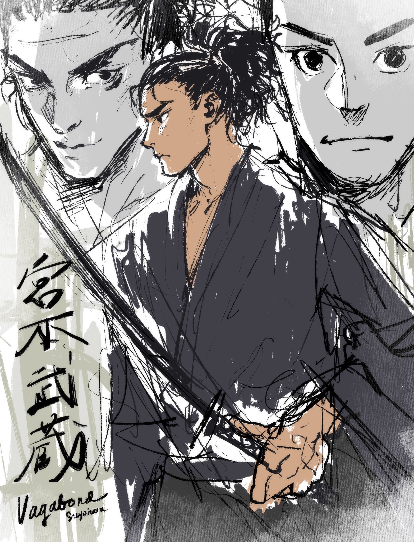 The Big ImageBoard (TBIB) - 1boy artist name black eyes black hair black kimono black robe ...