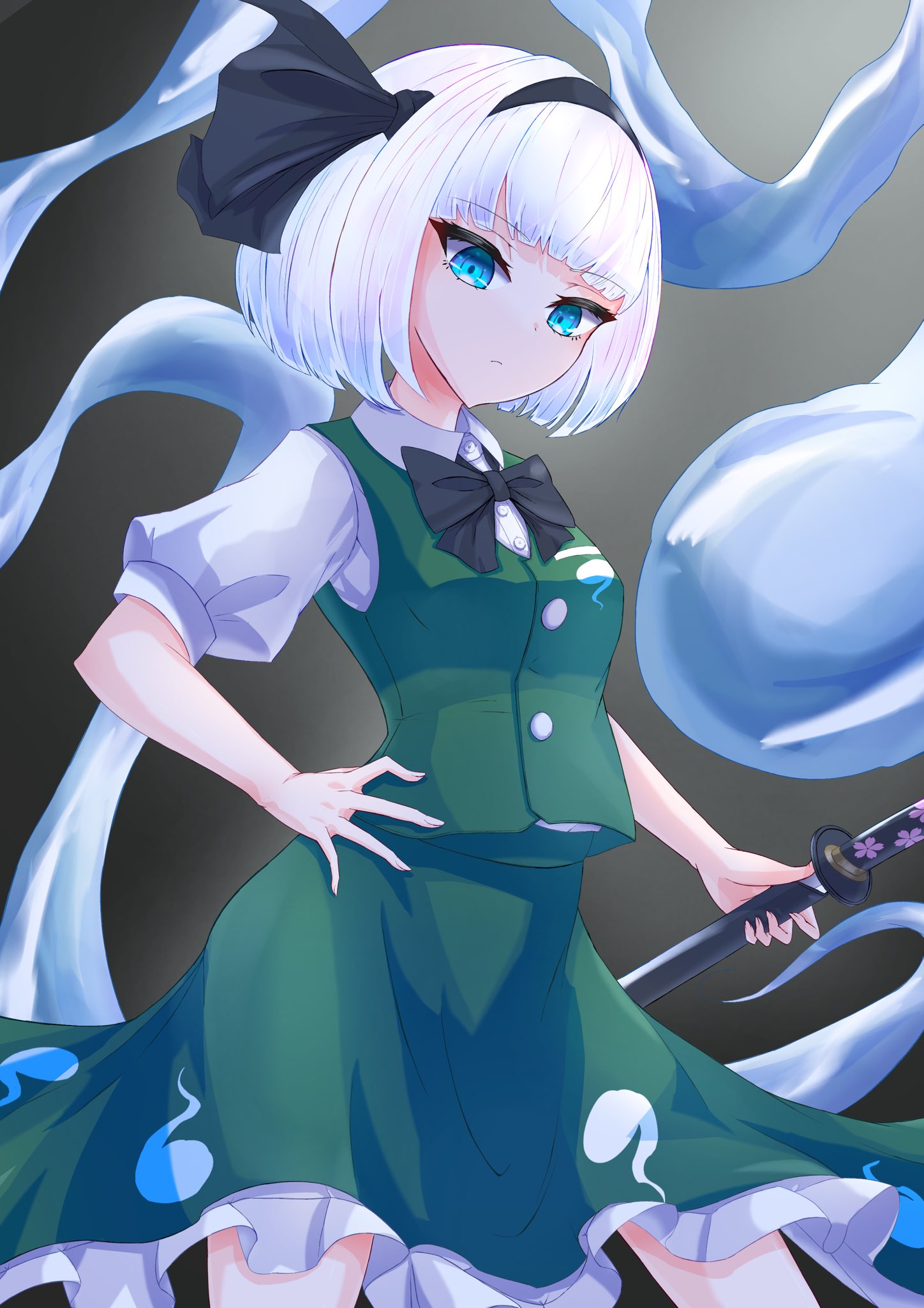 The Big ImageBoard (TBIB) - 1girl black bow black bowtie black hairband black ribbon blue eyes ...