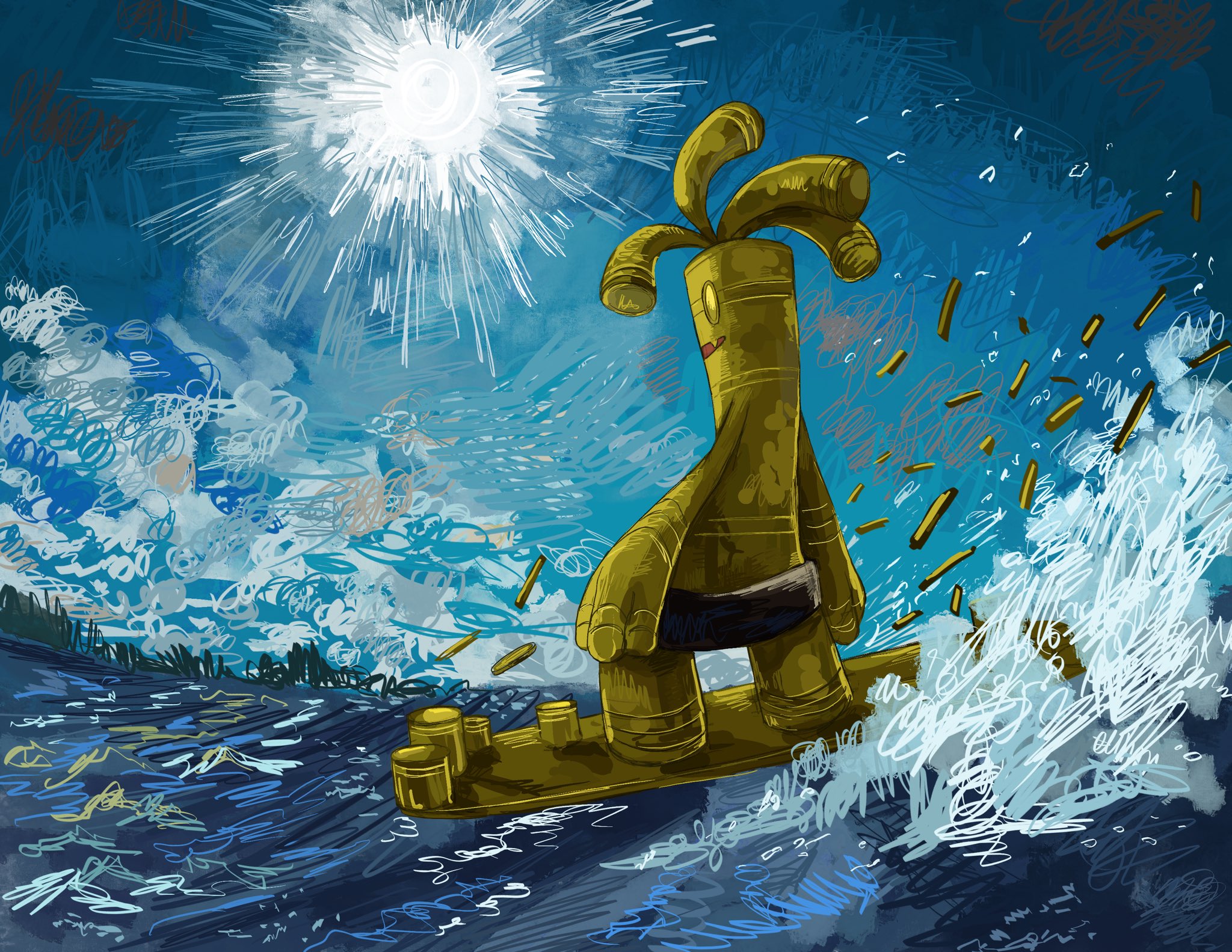 The Big ImageBoard (TBIB) - 1other blank eyes blonde hair blue background blue sky coin colored ...