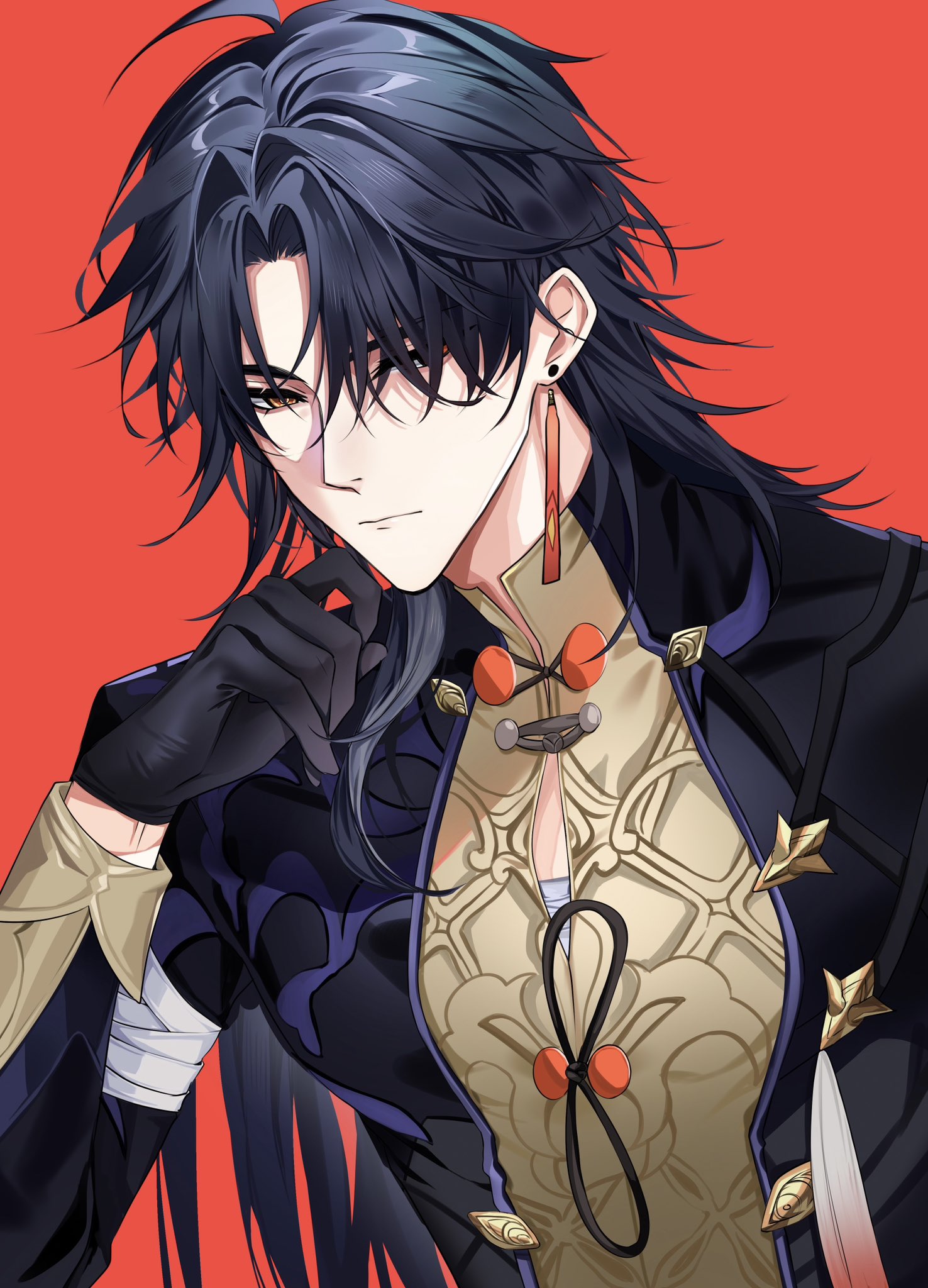The Big ImageBoard (TBIB) - 1boy ahoge black gloves black hair black ...