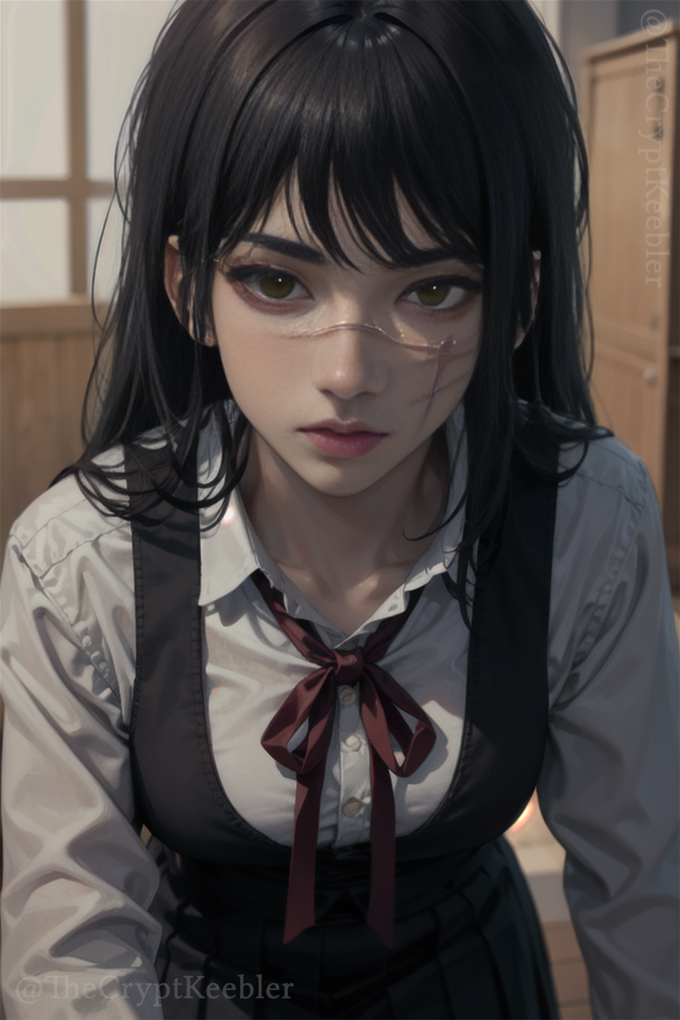 The Big ImageBoard (TBIB) - 1girl ai-generated bags under eyes black dress black hair chainsaw ...