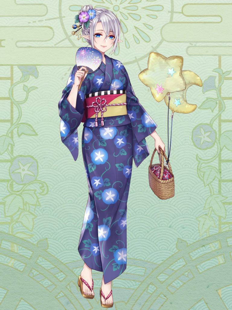 The Big ImageBoard (TBIB) - 1girl balloon basket blue eyes blue kimono crescent balloon dairoku ...