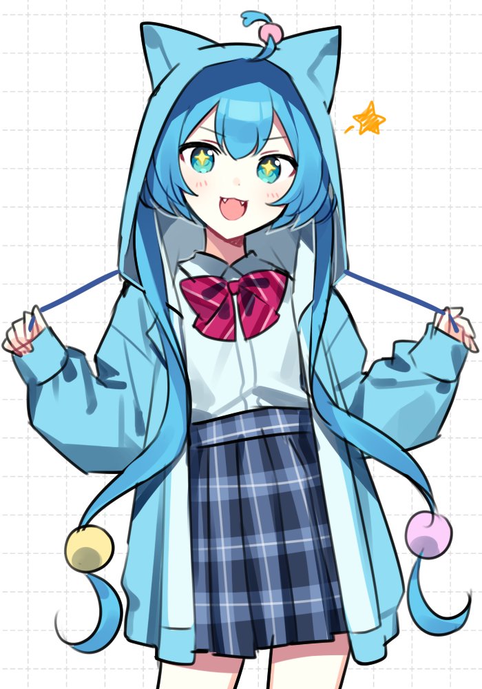 The Big ImageBoard (TBIB) - 1girl ahoge animal hood blue eyes blue hair blue jacket blue skirt ...