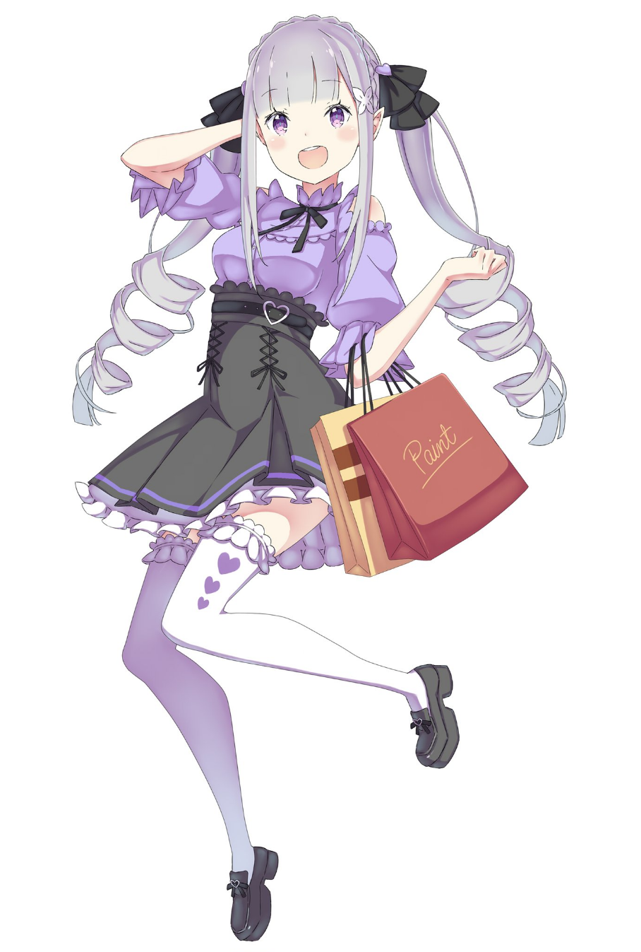 The Big ImageBoard (TBIB) - 1girl bag blunt bangs blush commentary request dress drill hair elf ...