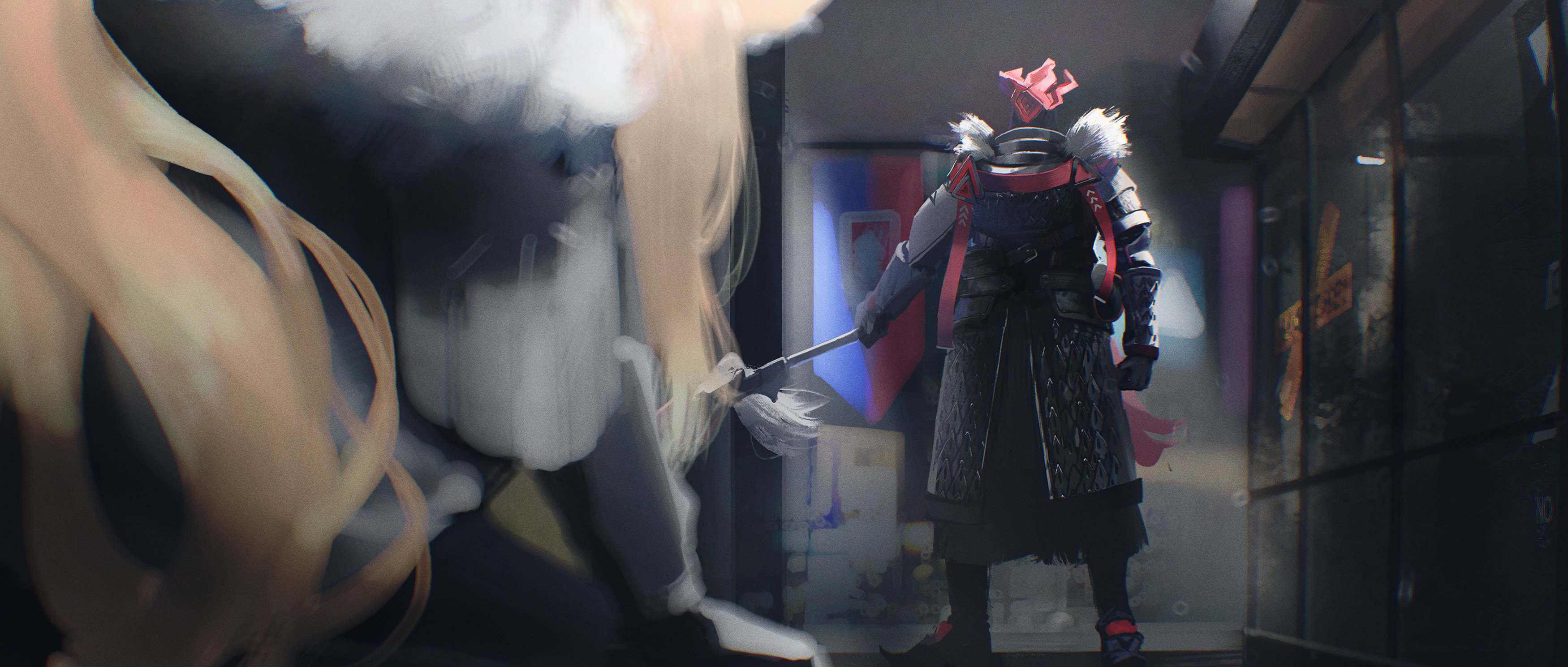 The Big ImageBoard (TBIB) - 1boy 1girl absurdres alley animal ears arknights arm at side arm ...