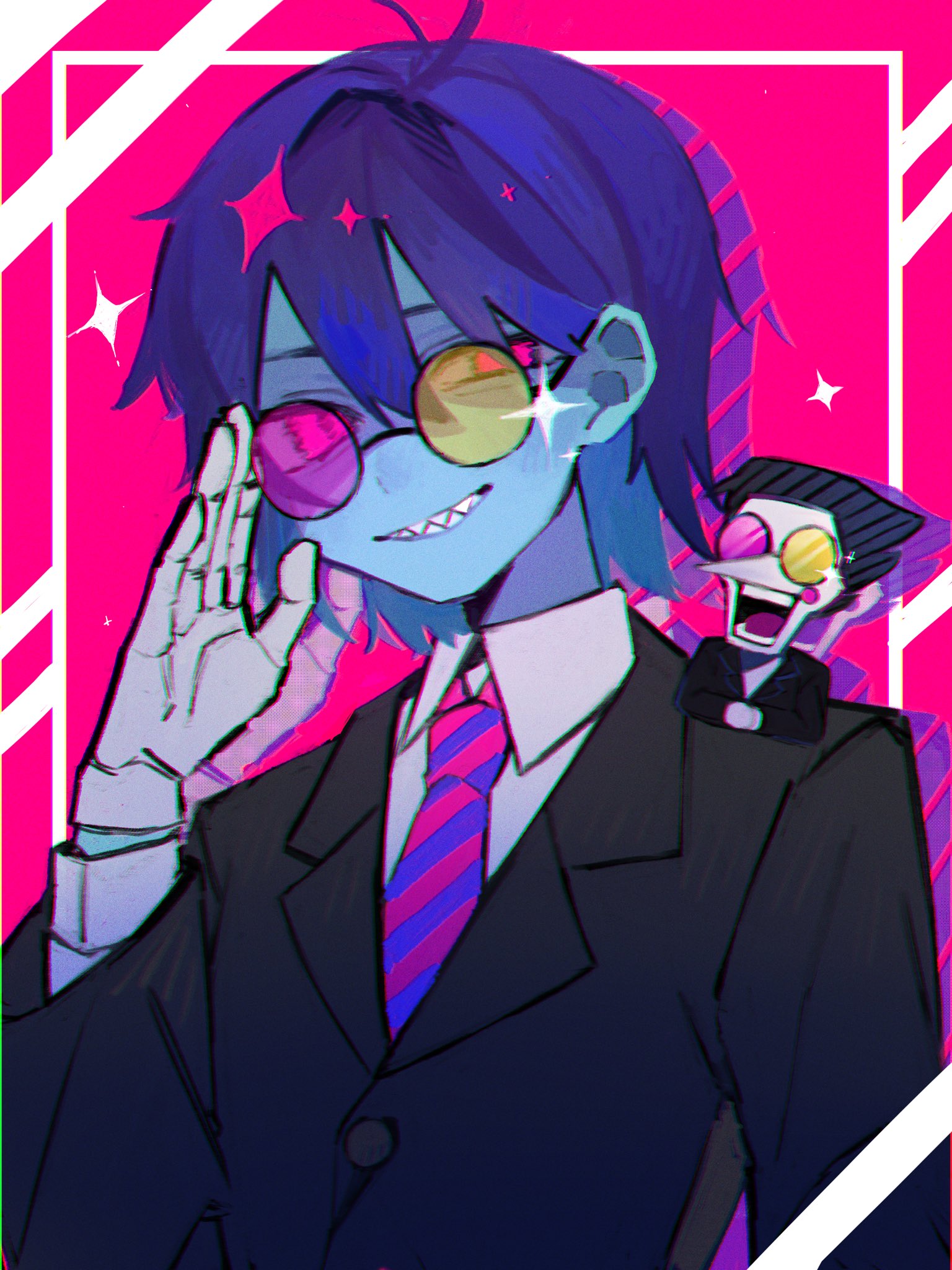 The Big ImageBoard (TBIB) - 1boy 1other black hair black jacket blue ...