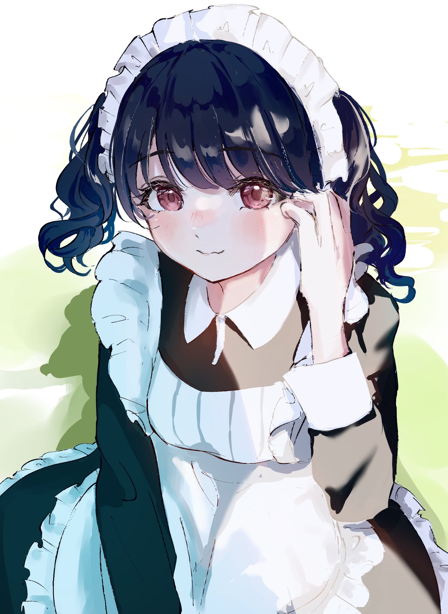 The Big ImageBoard (TBIB) - 1girl apron black dress black hair commentary request dress frilled ...