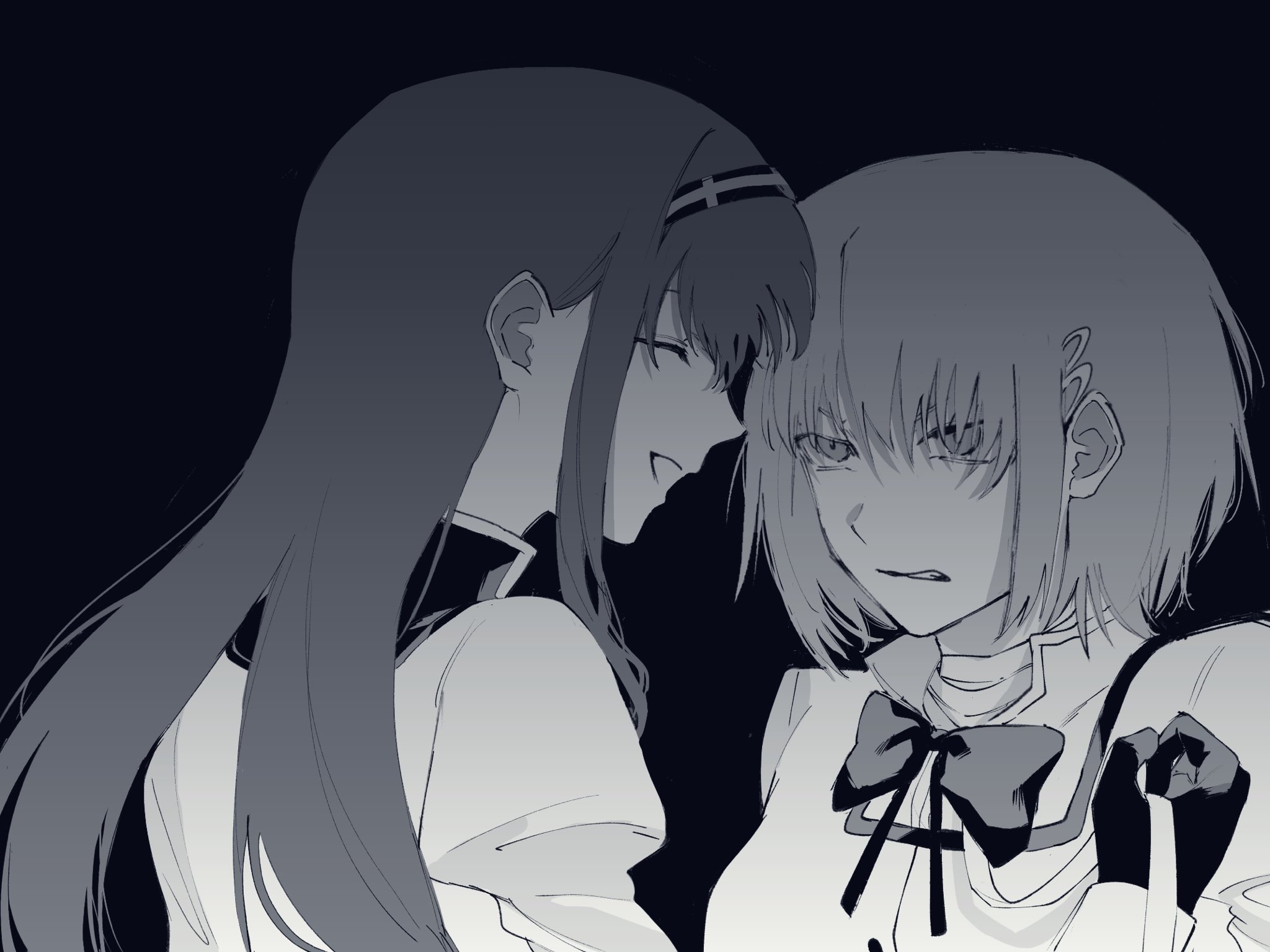 The Big ImageBoard (TBIB) - 2girls 6217 54 5 ^ ^ akemi homura black background bow bowtie closed ...