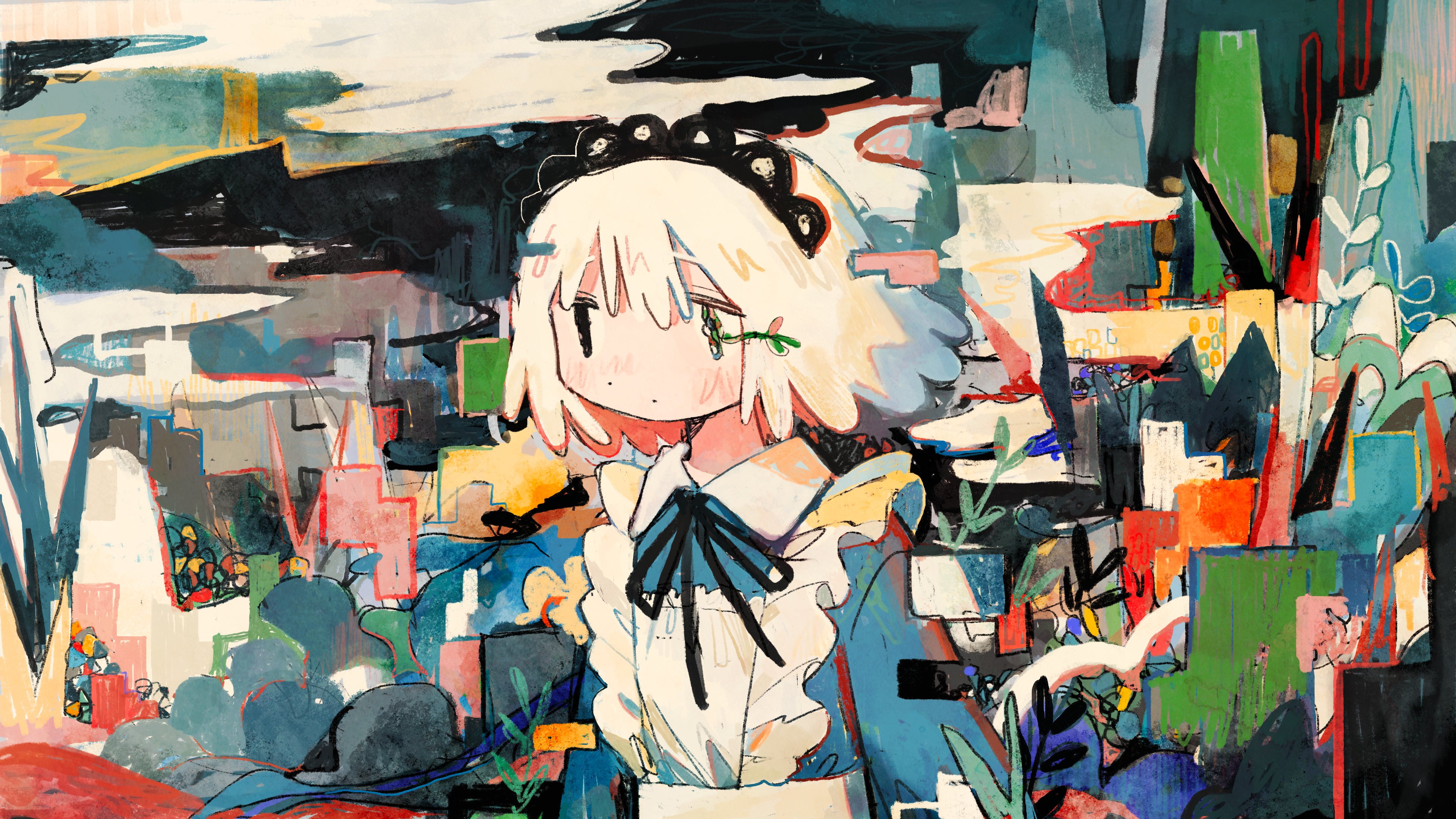 The Big Imageboard Tbib 1girl Abstract Background Absurdres Apron