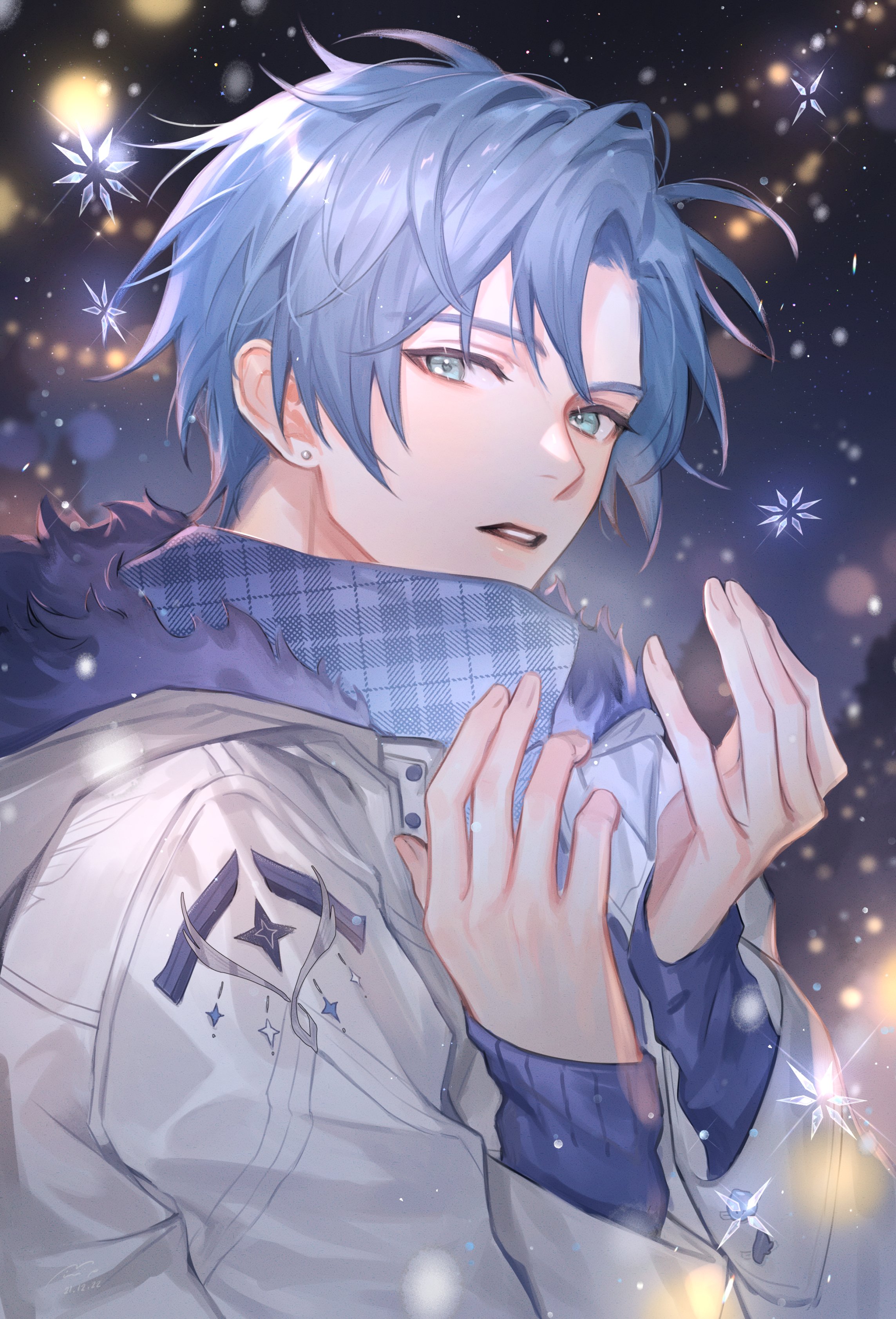 The Big ImageBoard (TBIB) - 1boy absurdres bishounen blue hair blue scarf breath coat commentary ...