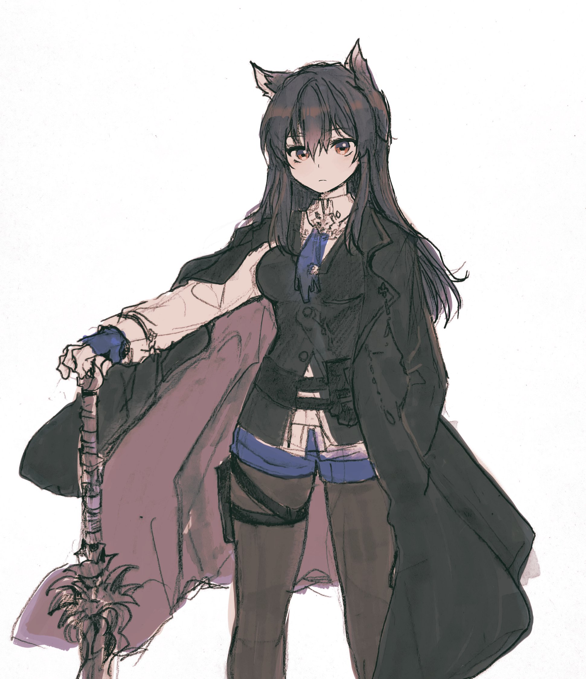 The Big ImageBoard (TBIB) - 1girl 5rwpvc animal ears arknights black coat black hair black ...