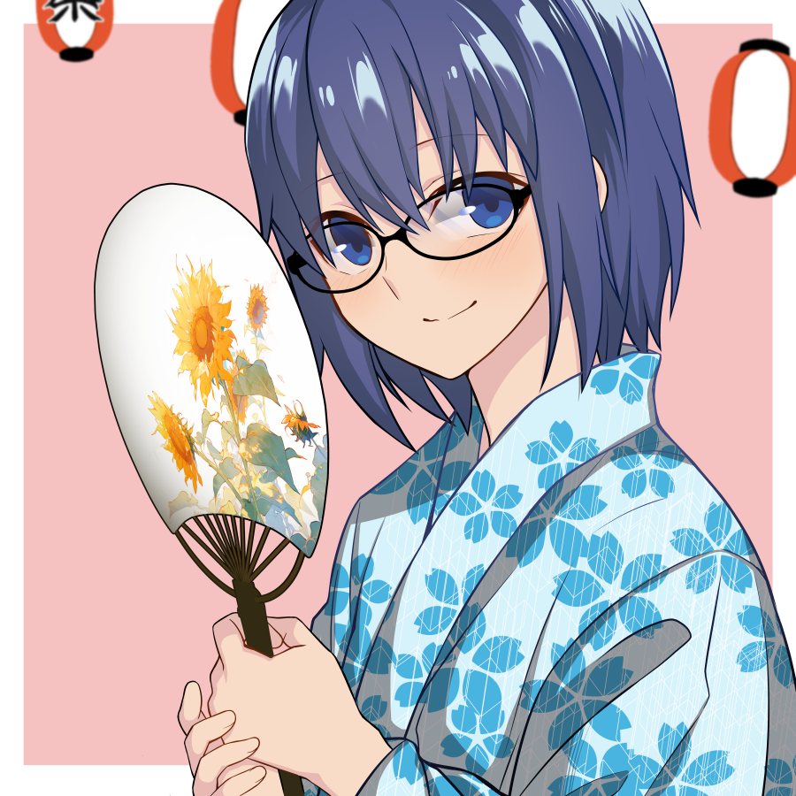The Big ImageBoard (TBIB) - 1girl alternate costume black-framed eyewear blue eyes blue hair ...
