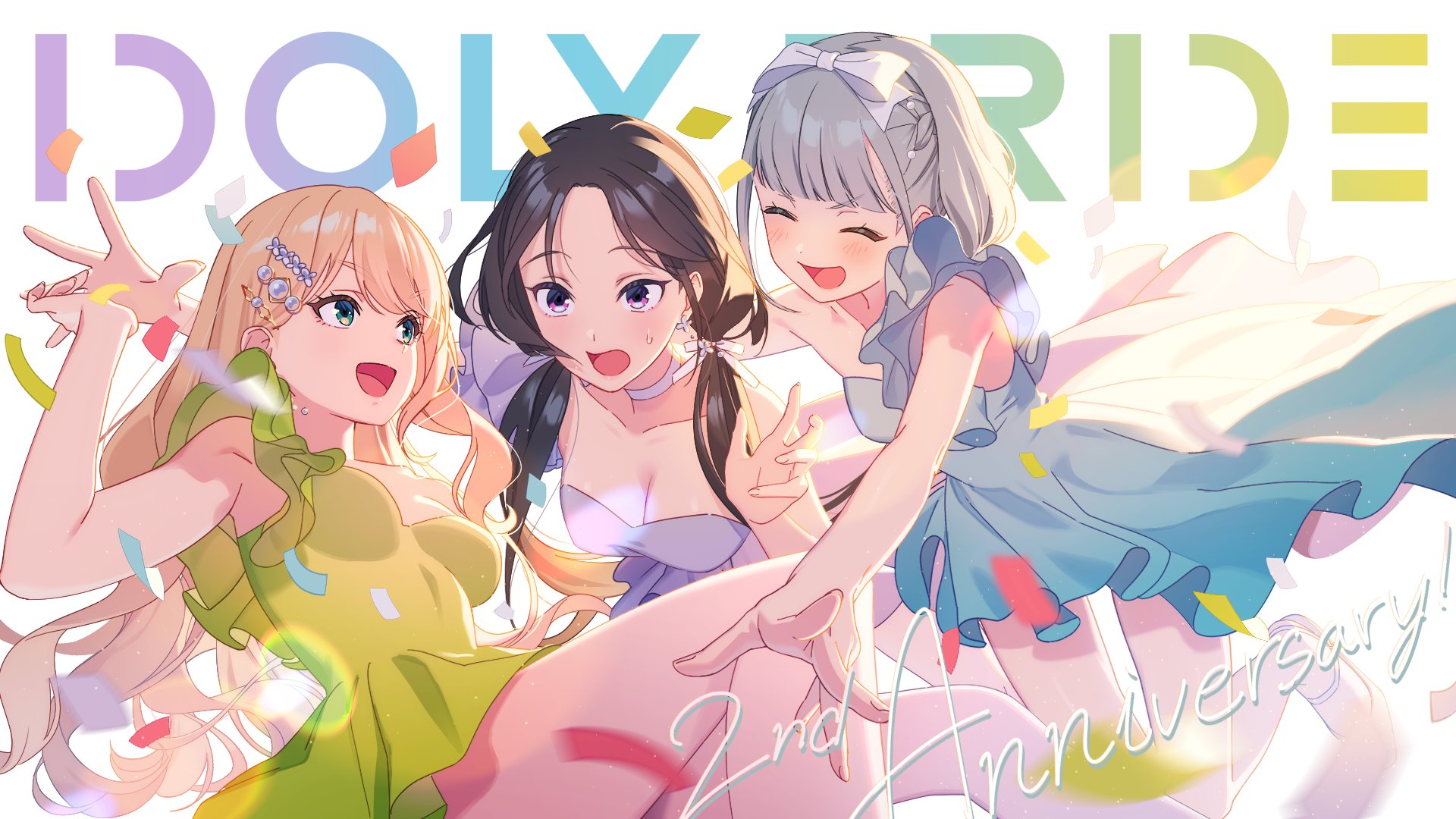 The Big ImageBoard (TBIB) - 3girls black hair blonde hair blue dress bow dress fran (idoly pride ...