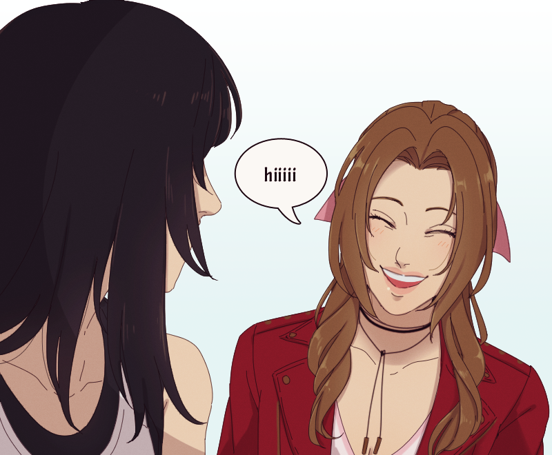 The Big ImageBoard (TBIB) - 2girls aerith gainsborough black hair breasts brown hair choker ...