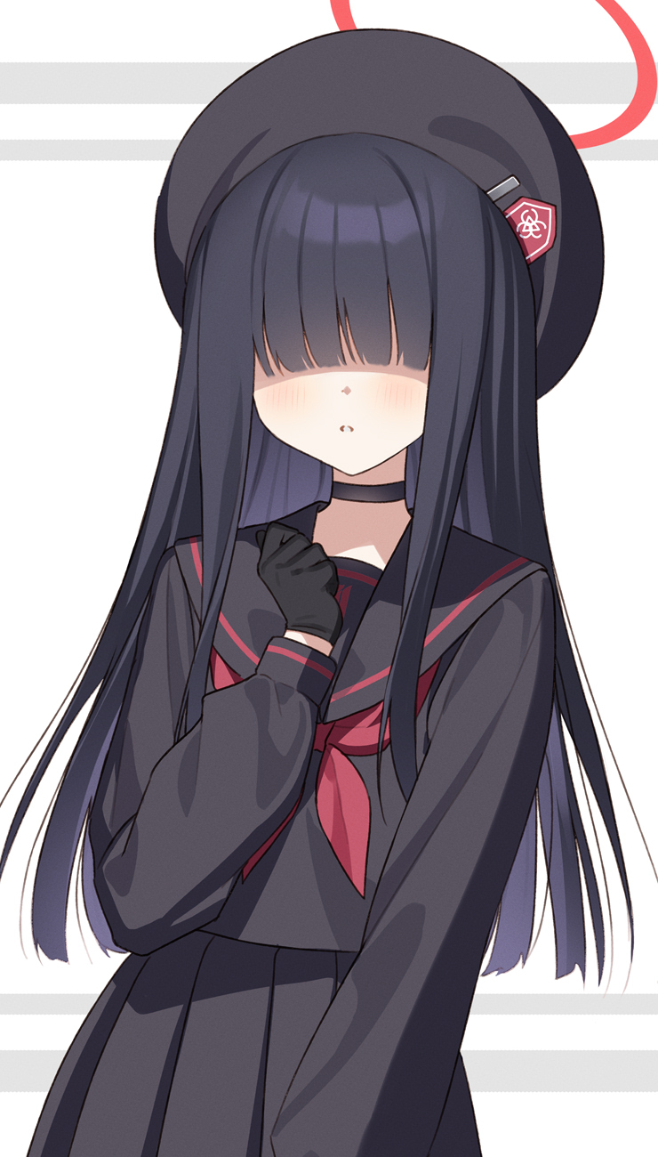 The Big ImageBoard (TBIB) - 1girl beret black choker black hair black headwear black sailor ...