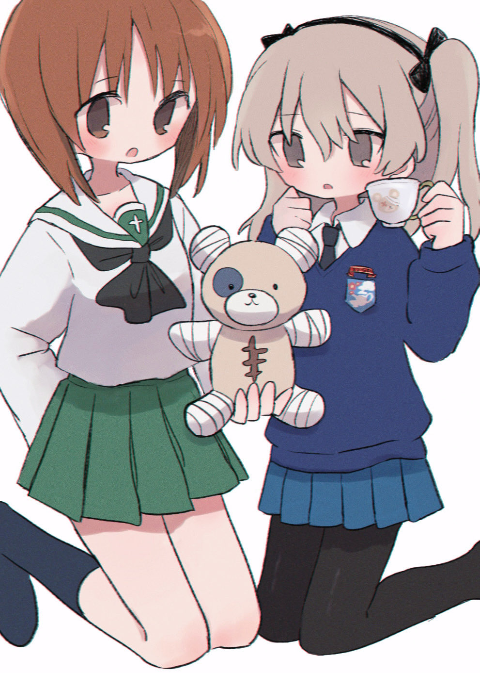 The Big ImageBoard (TBIB) - 2girls black necktie black pantyhose black socks blue skirt blush ...