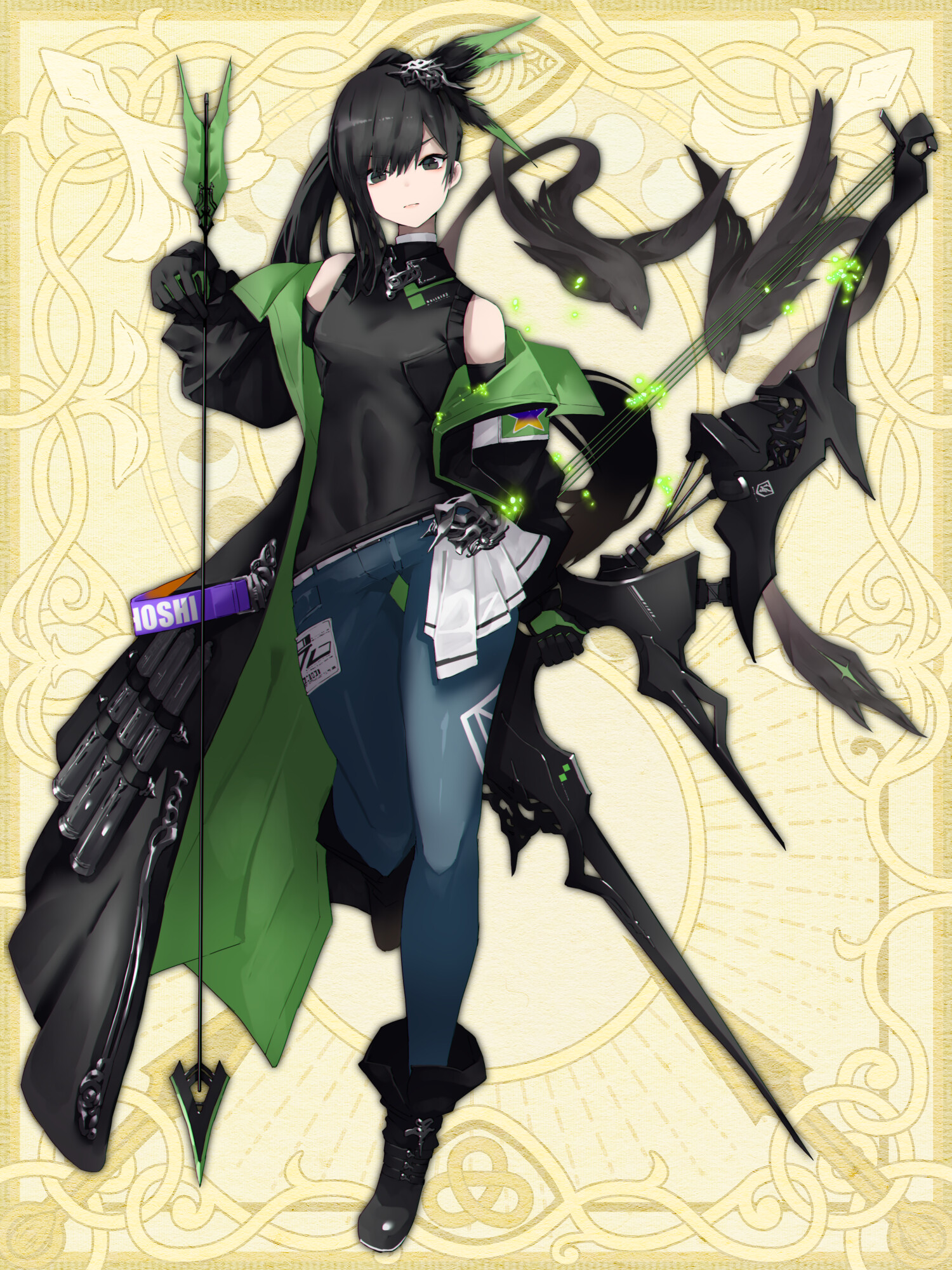 The Big ImageBoard (TBIB) - 1girl arrow (projectile) bird black eyes black gloves black hair ...