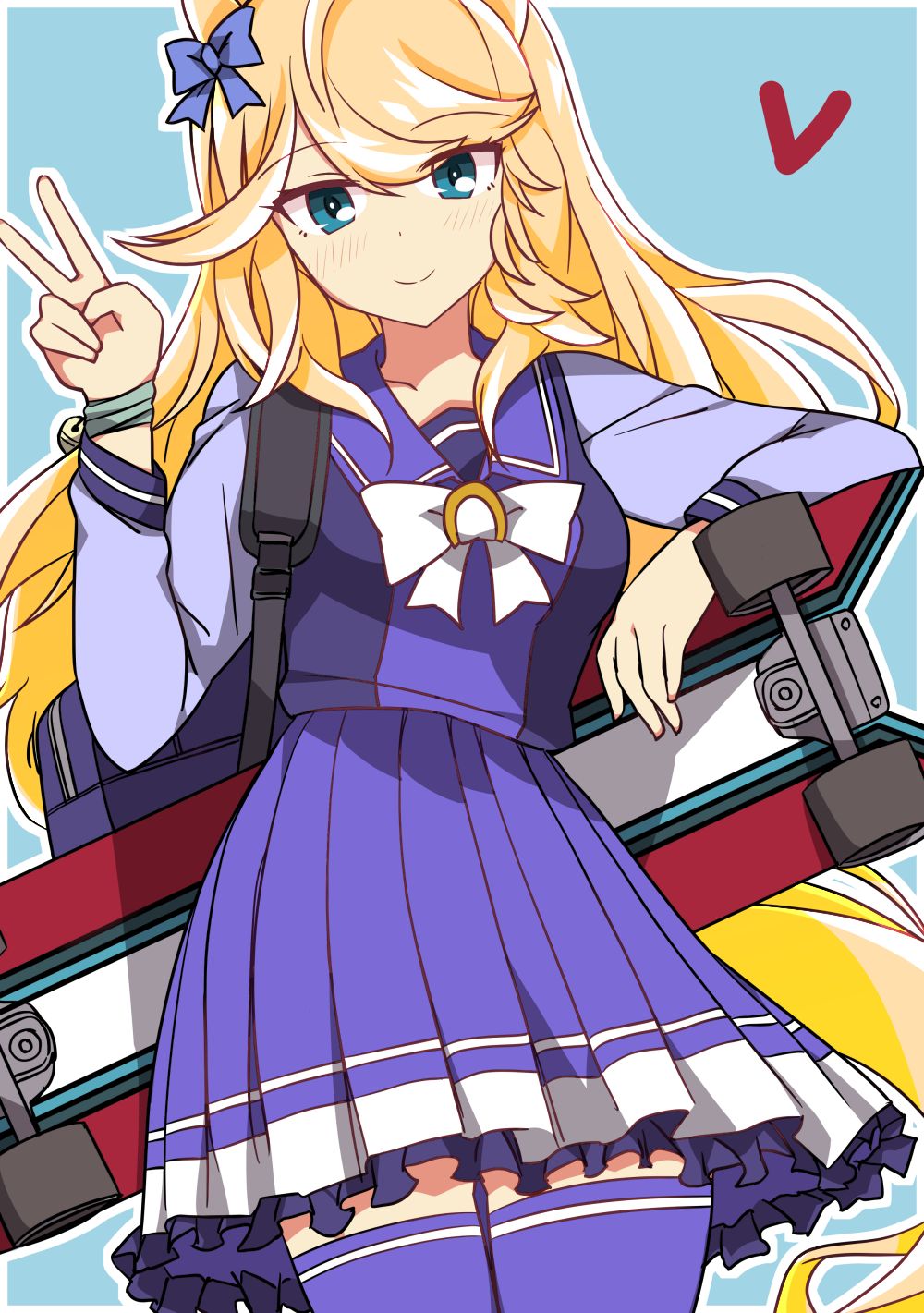 The Big ImageBoard (TBIB) - 1girl animal ears blonde hair blue background blue bow blush bow ...