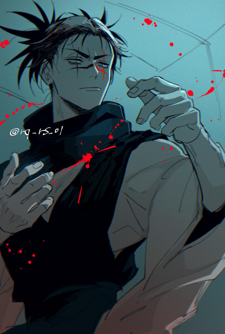 The Big ImageBoard (TBIB) - 1boy black hair black vest blood blue ...