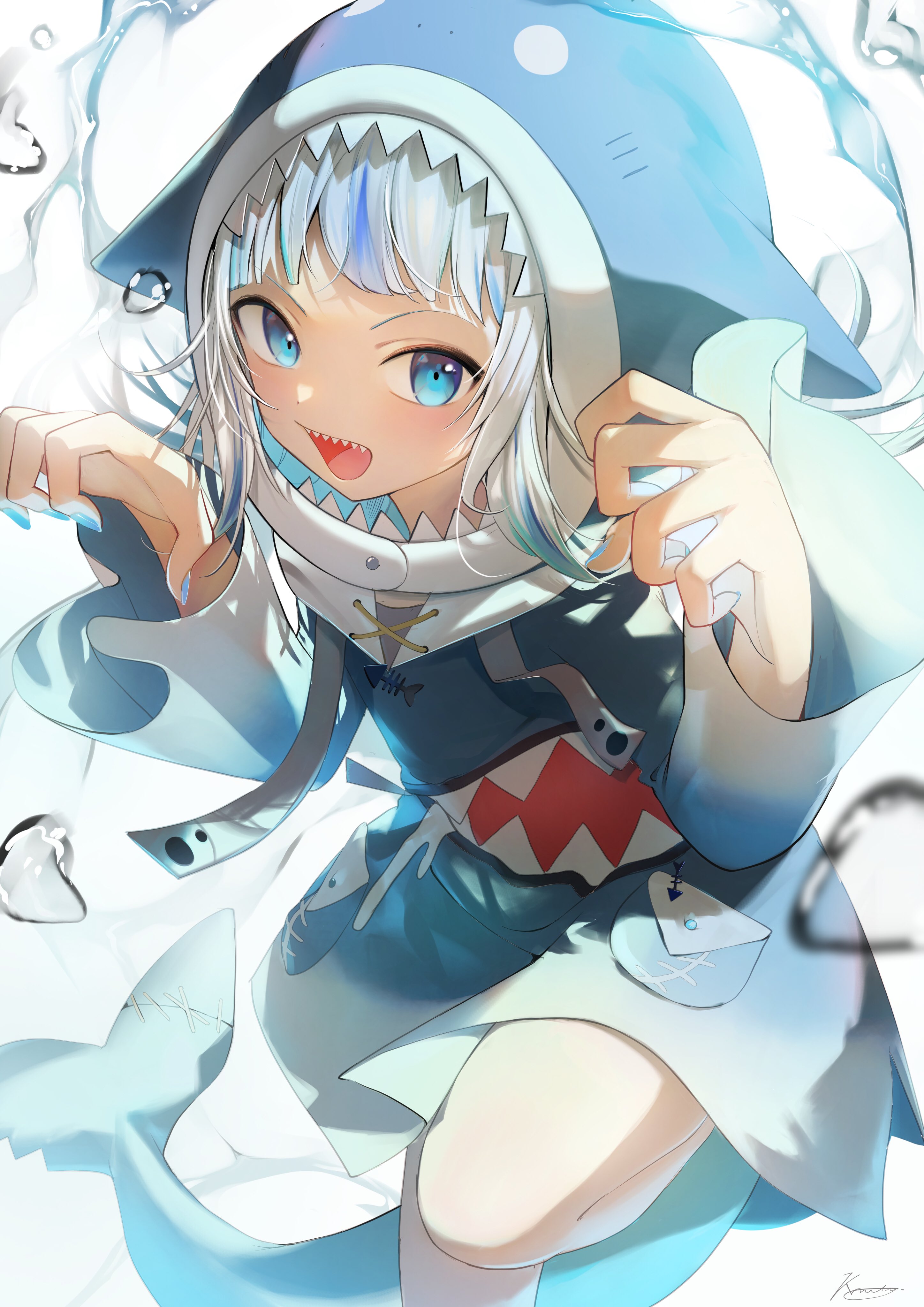 The Big ImageBoard (TBIB) - 1girl :d absurdres animal hood blue eyes blue hoodie blue nails fins ...