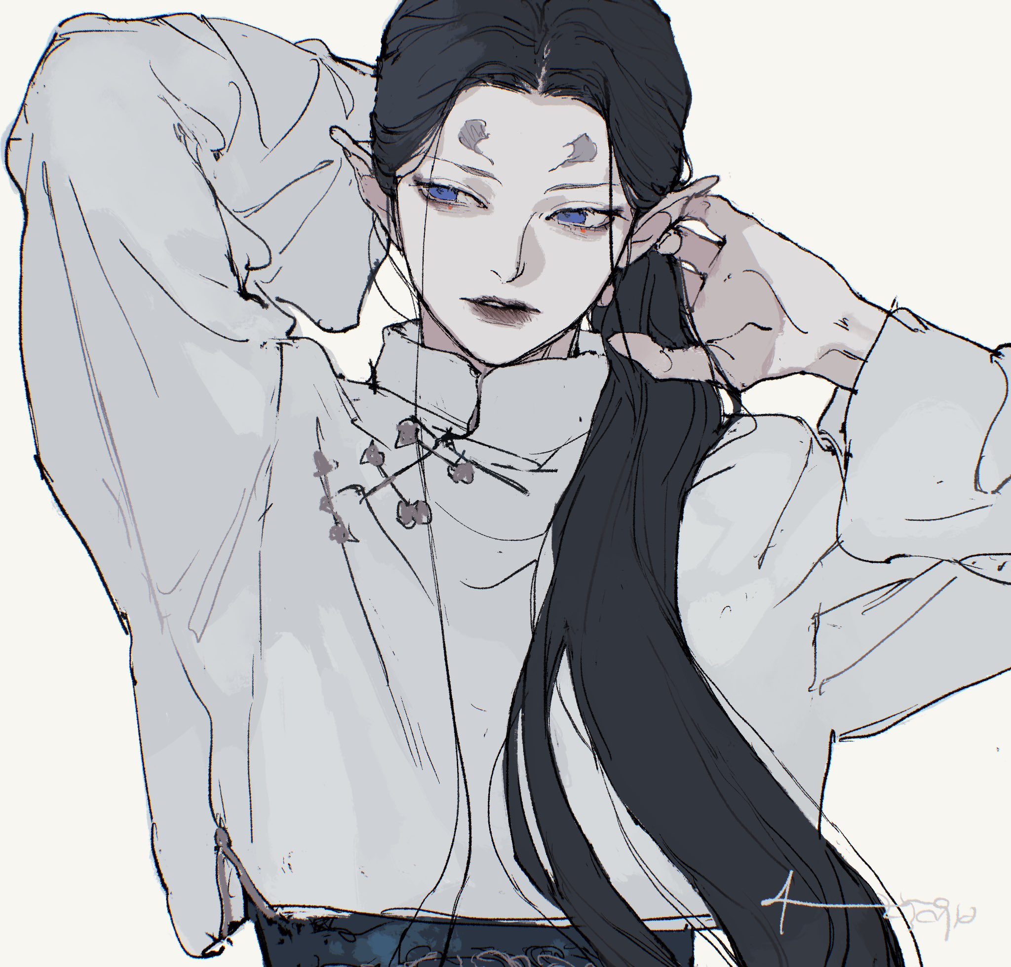 The Big ImageBoard (TBIB) - 1boy alternate costume alternate form androgynous black hair blue ...