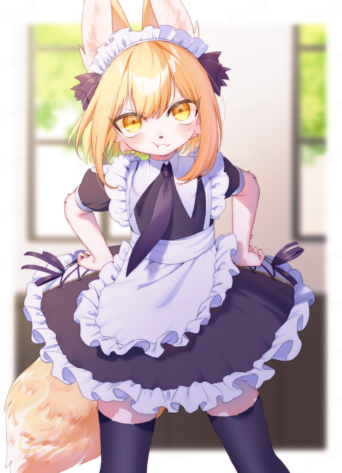The Big ImageBoard (TBIB) - 1boy :t animal ears apron black dress black necktie black thighhighs ...