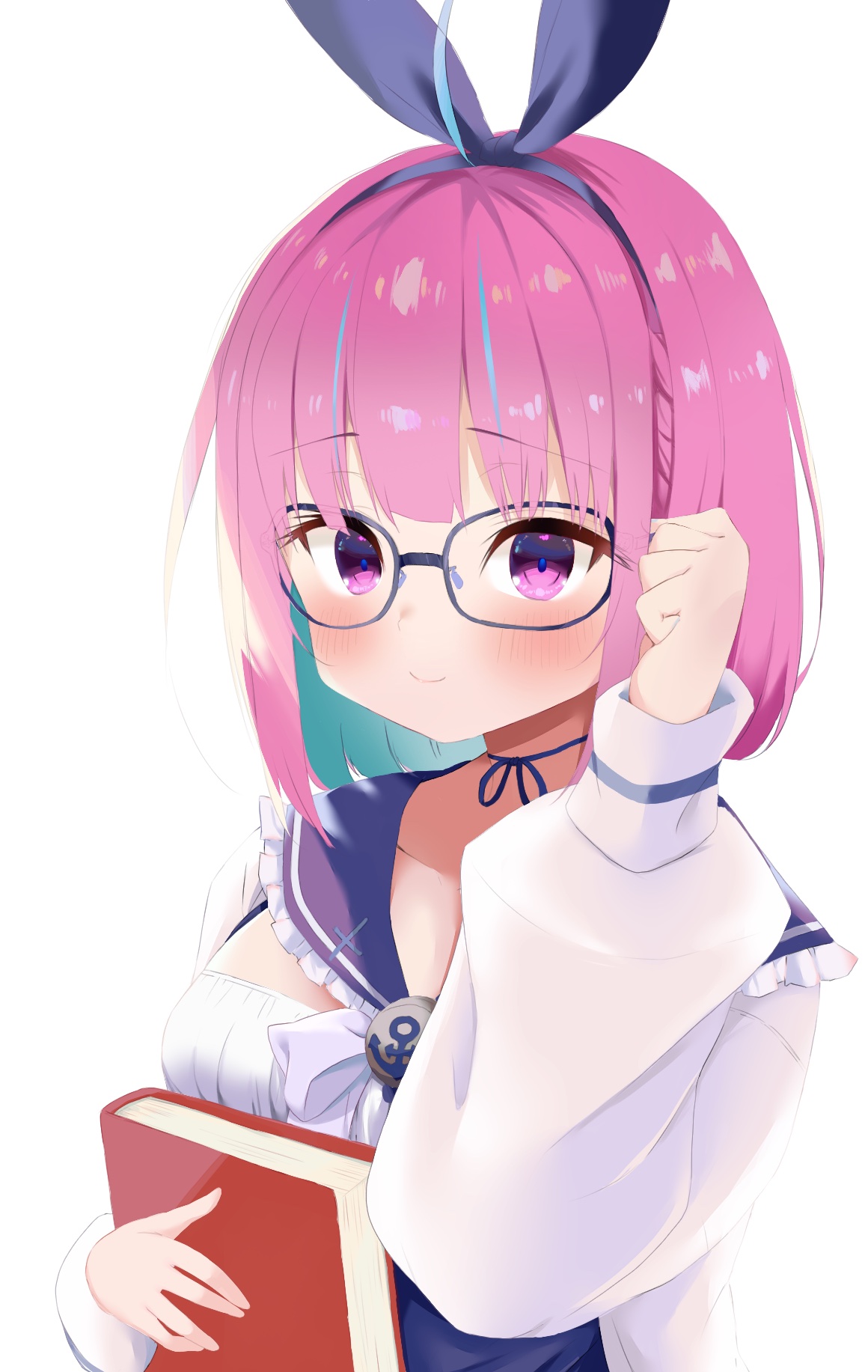 The Big ImageBoard (TBIB) - 1girl anchor symbol blue hairband bob cut book choker closed mouth ...