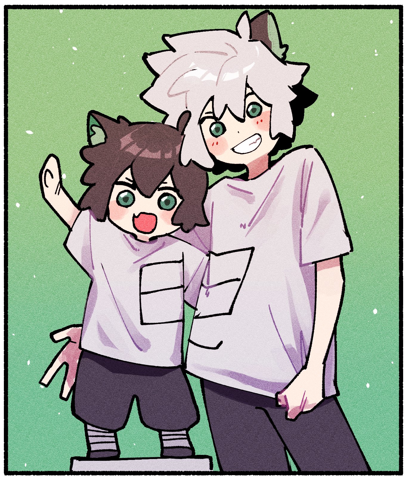 The Big ImageBoard (TBIB) - 2boys animal ears black hair black pants ...