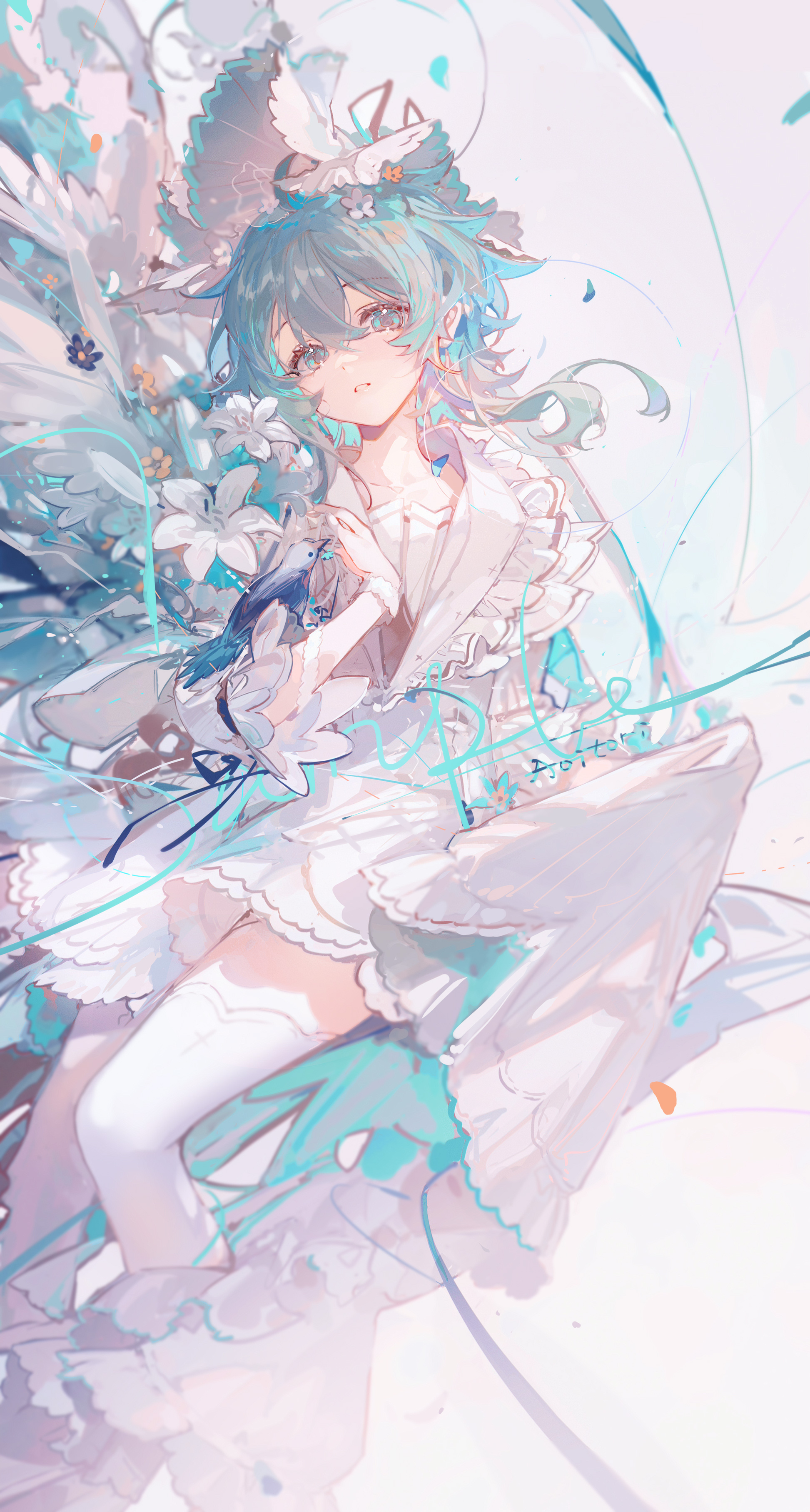 The Big ImageBoard (TBIB) - 1girl absurdres aqua eyes aqua hair arm up ...